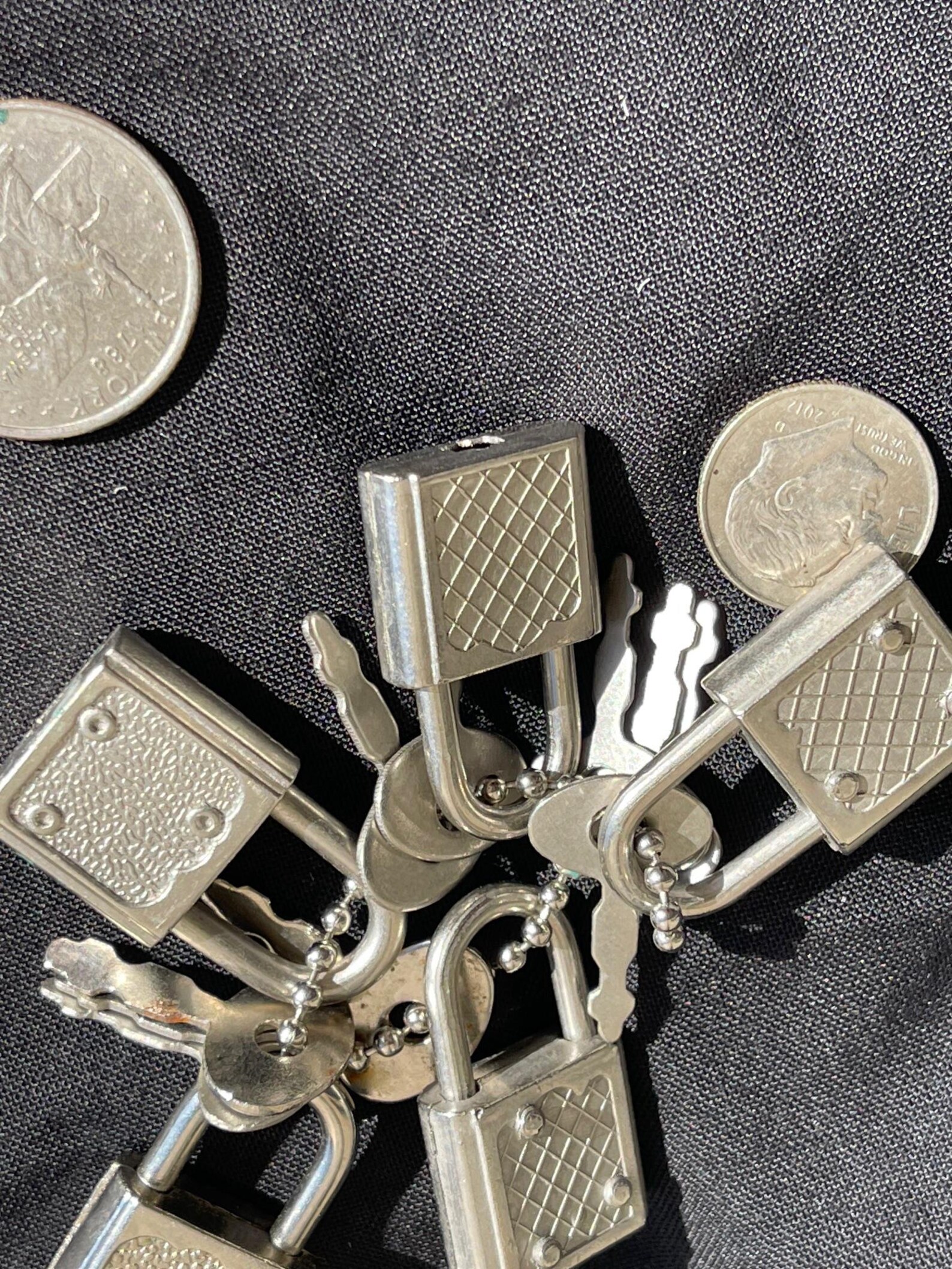 5 Small Vintage Silver Tone Miniature Locks and Keys (#11) With ...