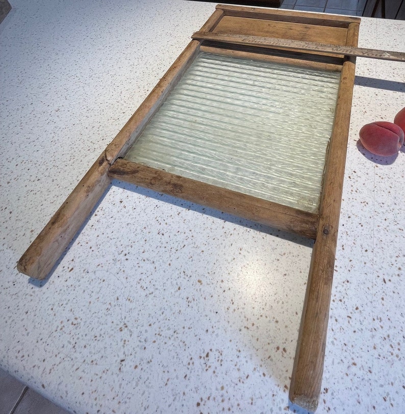 Vintage Large Glass Washboard Heavy Glass Solid Wood Primitive Country ...