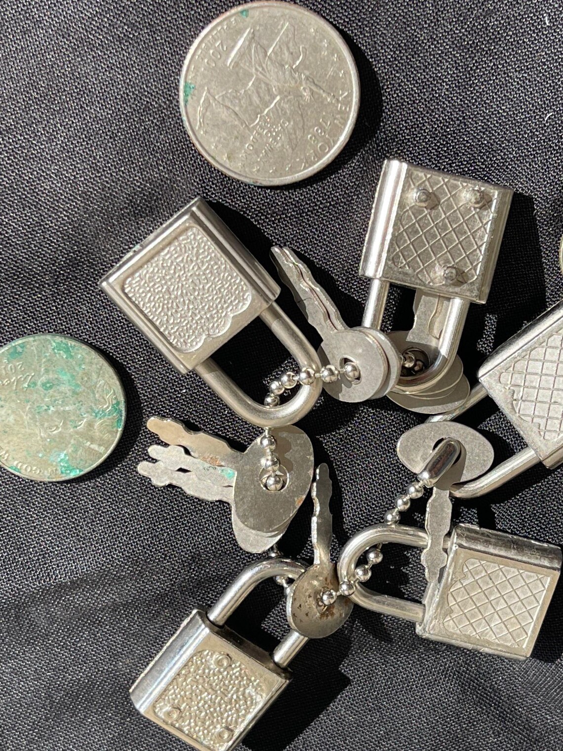 5 Small Vintage Silver Tone Miniature Locks and Keys (#11) With ...