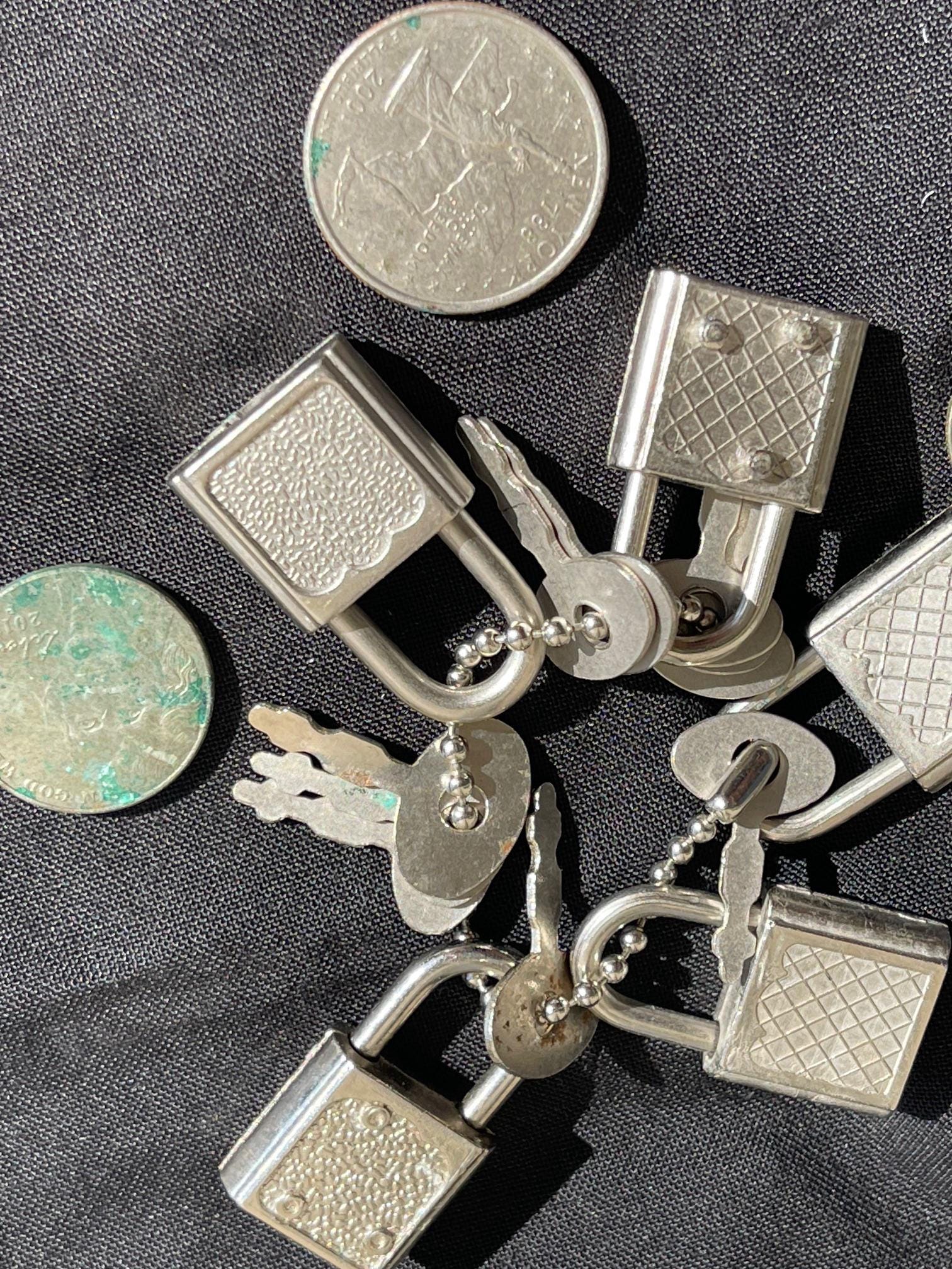 5 Small Vintage Silver Tone Miniature Locks and Keys (#11) With ...