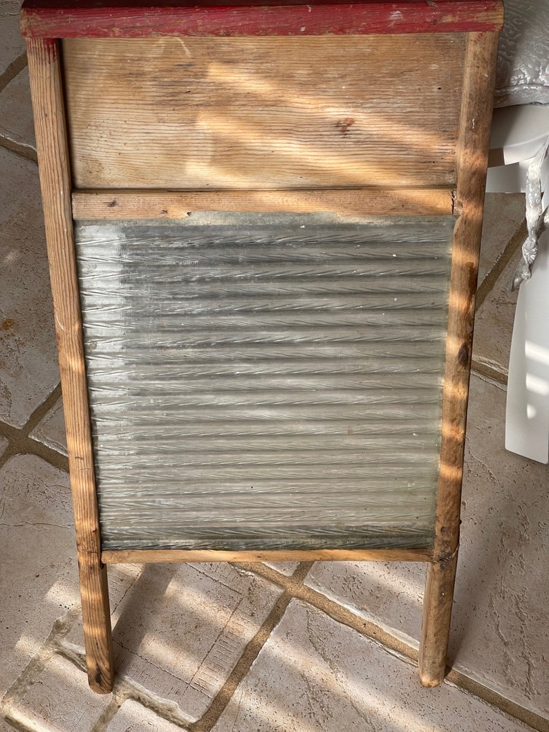 Vintage Large Glass Washboard Heavy Glass Solid Wood Primitive Country ...
