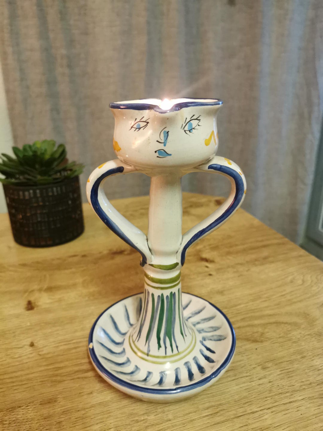 Candle Holder Faience Ceramic Italy, 20th Century, Face - Etsy