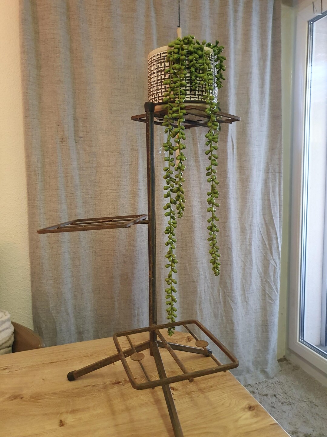 Plant Stand Industrial, Mid Century, Wrought Iron, Metal Stand, Black ...