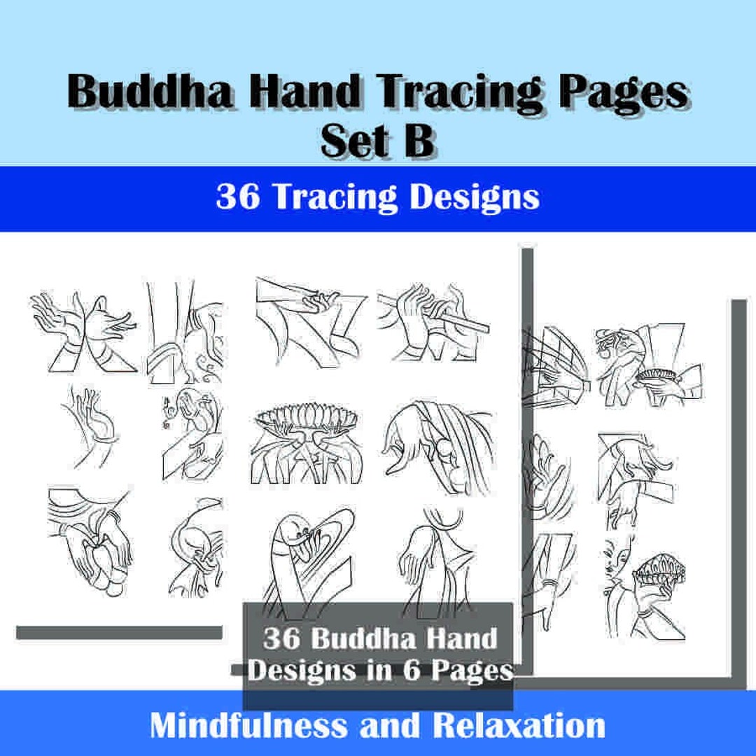 Mindfulness Tracing Pages Buddha Hands Bundle Set B 36 Designs in Grey ...