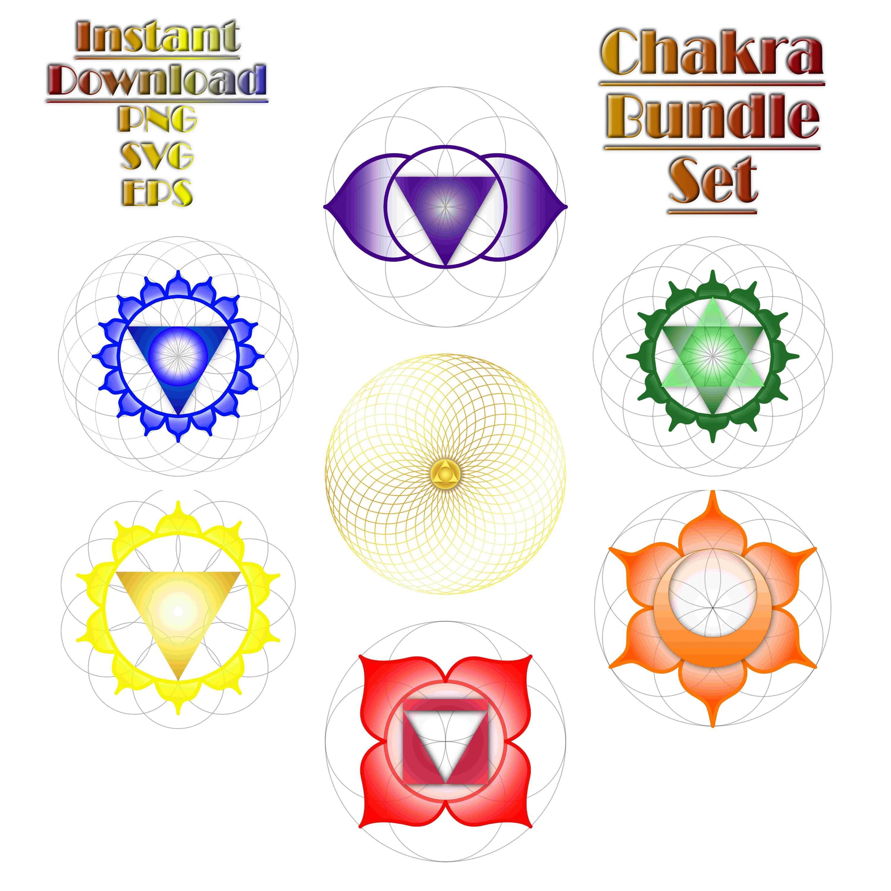 7 Chakras Svg Bundle Set, Sacred Symbols, Spiritual Meditation Clipart ...