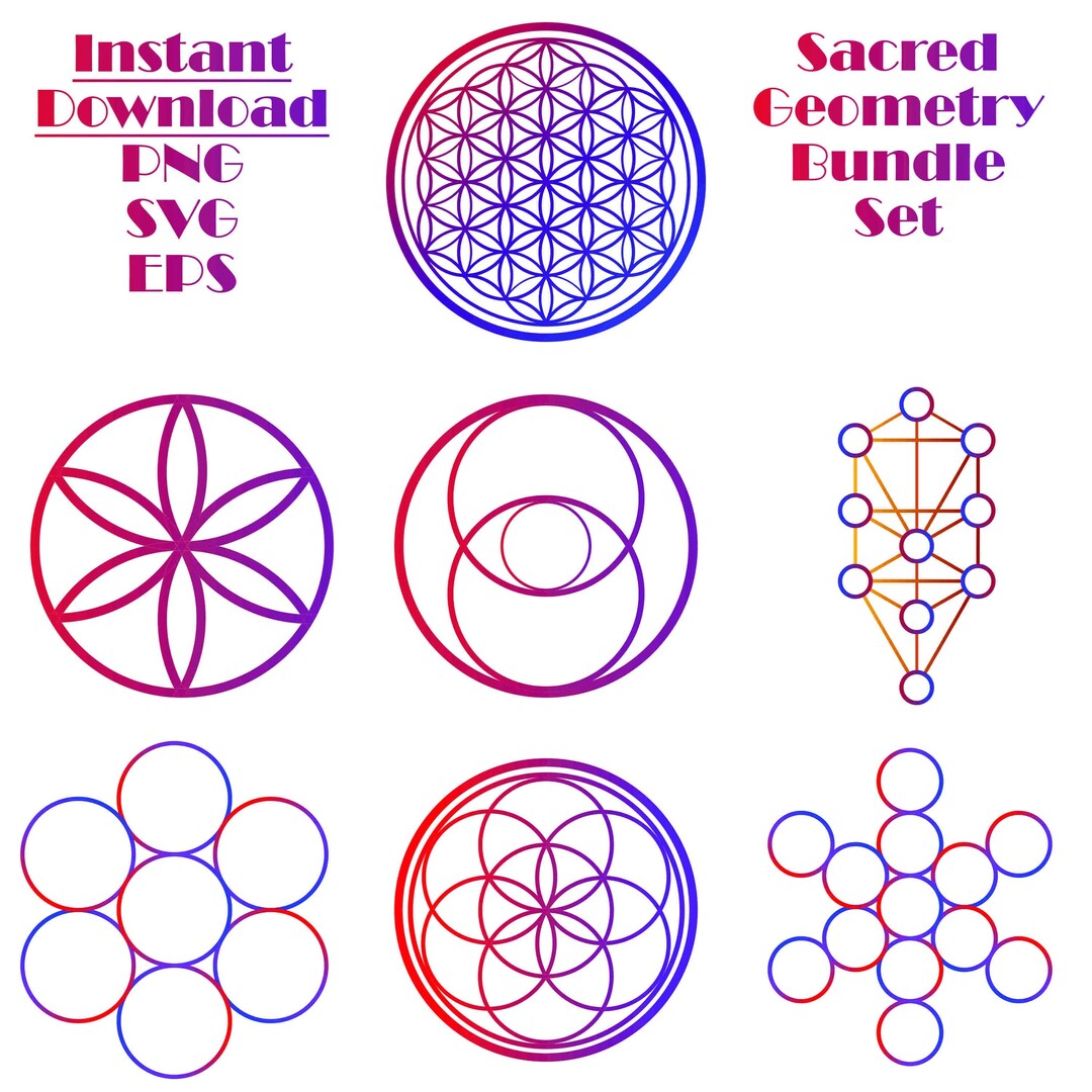 Sacred Geometry Bundle Set, Geometric Symbols Bundle, Flower of Life ...