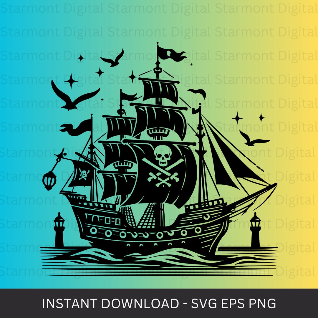 Pirate Ship SVG, Black Ship Svg, Pirate SVG, Pirate Ship Silhouette SVG ...