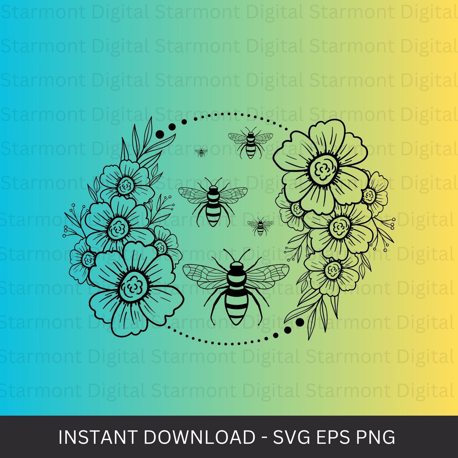 Bee Flower SVG, Bumble Bee Svg, Honey Svg, Bee Clipart, Bee Silhouette ...