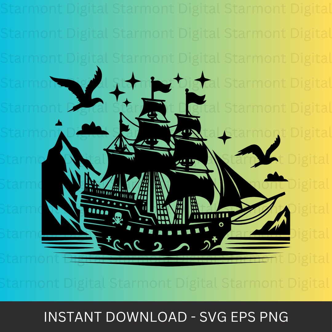 Pirate Ship SVG, Black Ship Svg, Pirate SVG, Pirate Ship Silhouette SVG ...