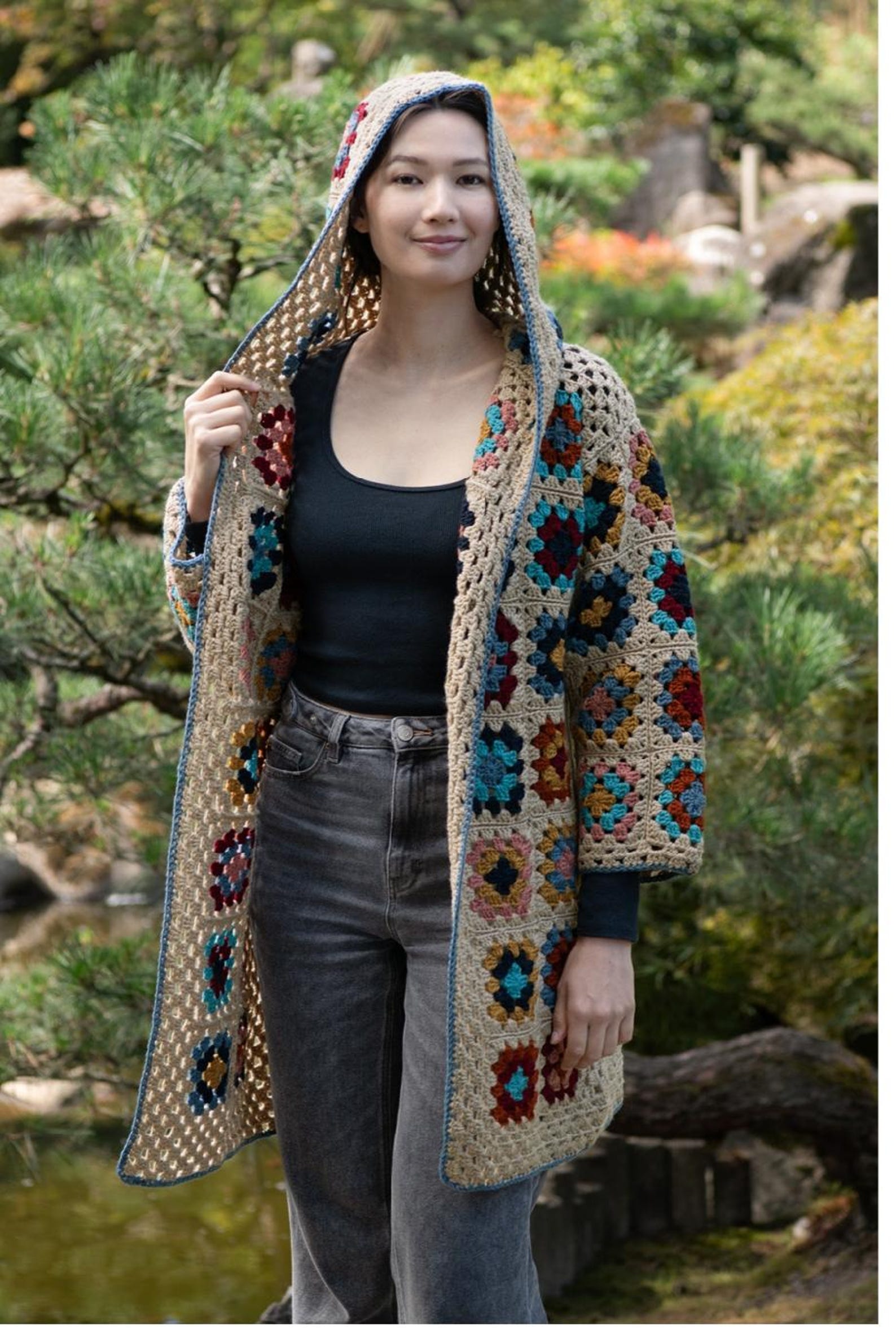 Granny Square Crochet Hoodie Cardigan Pattern, Oversize Long Cardigan ...