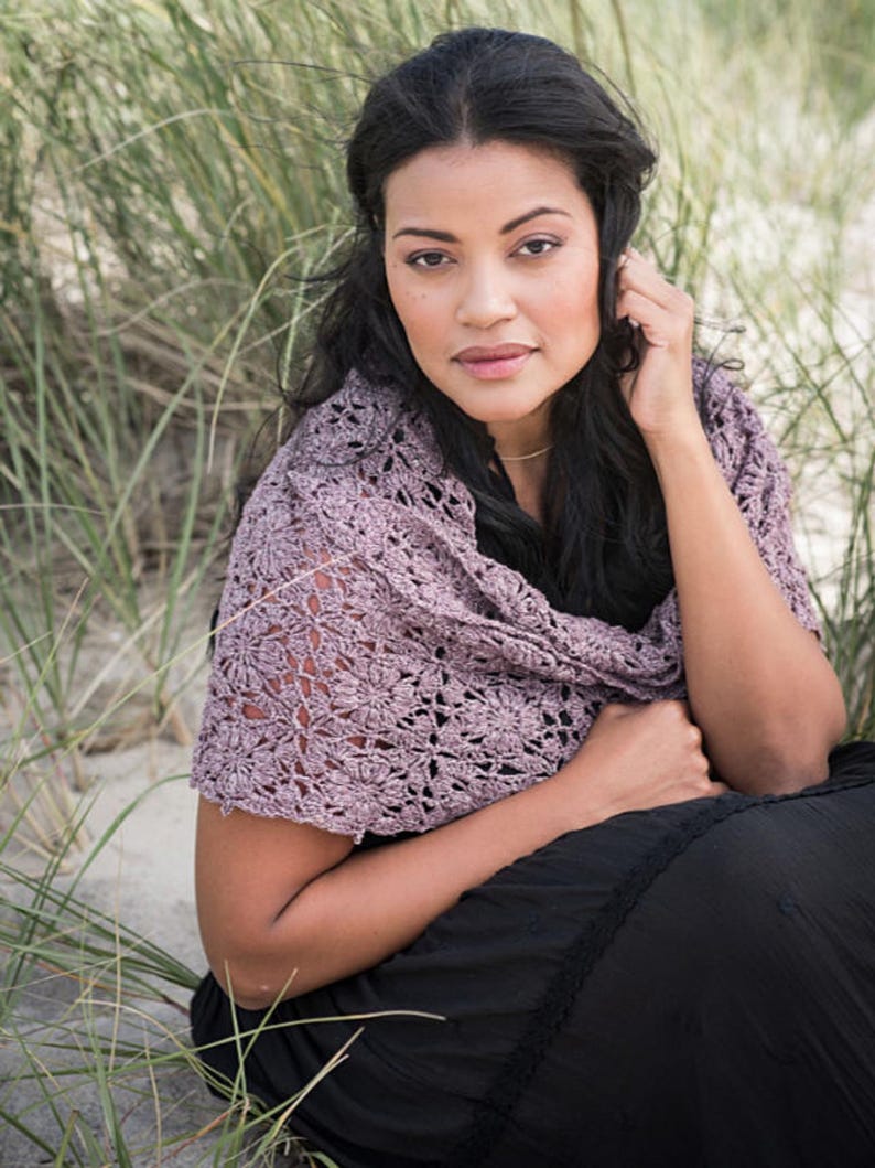 Crochet Shawl Pattern: Flower Motif Lace Triangle Shawl (PDF) Instant ...