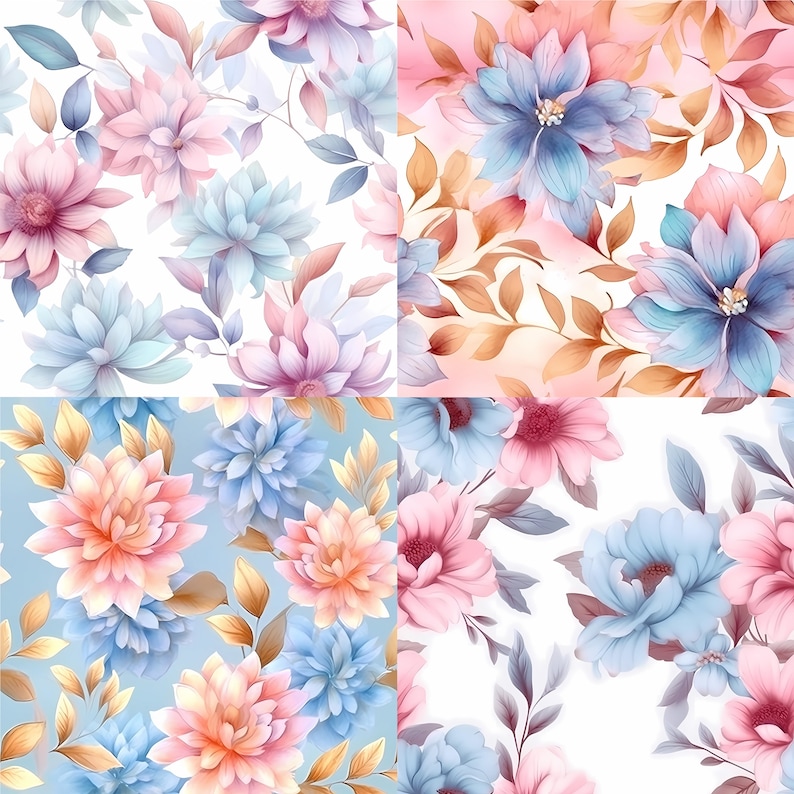 Watercolor Floral Digital Paper Set Seamless Flowers Pattern ...