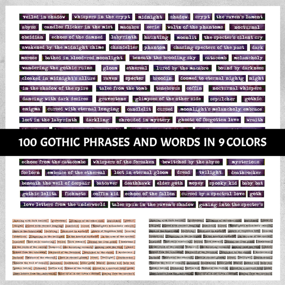 100 Printable Gothic Slang & Phrases Ephemera in 9 Colors - Etsy