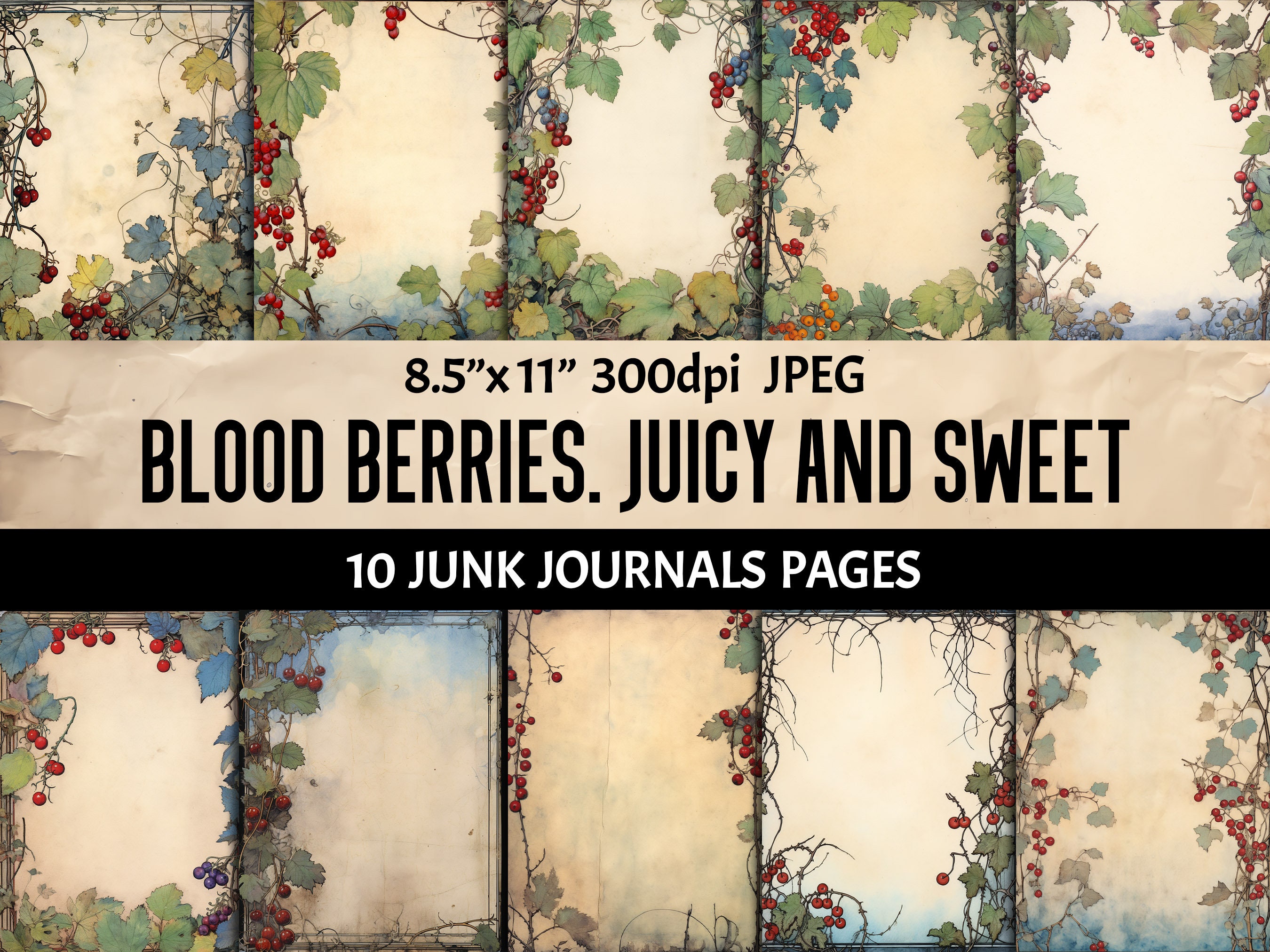 Berries Printable Journal Page Gloomy Aesthetic Scrapbooking Botanical ...