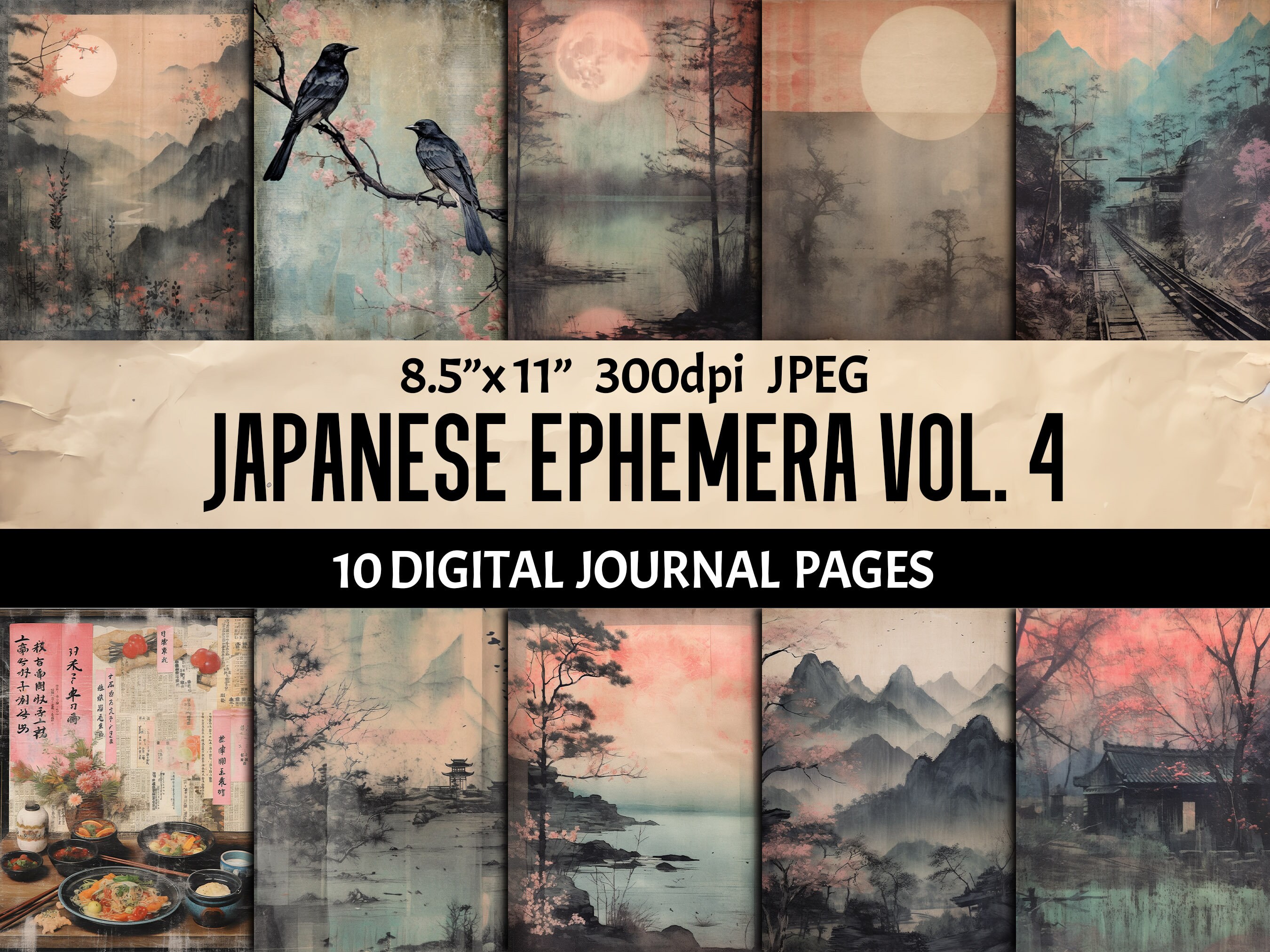 Japanese Ephemera Kit: Grunge Oriental Digital Papers (digital Download ...
