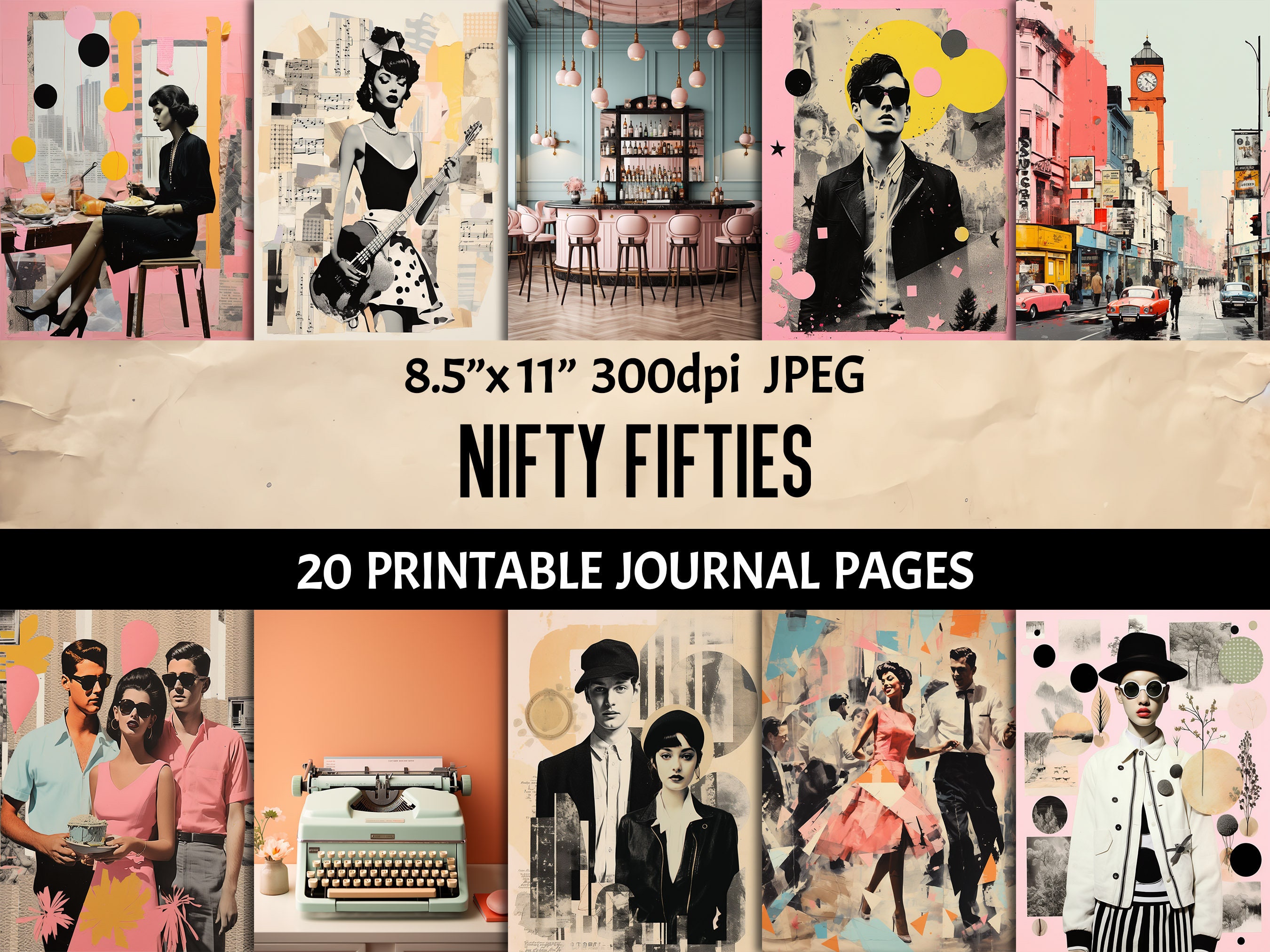 1950s Nostalgia Journal Pages Digital Vintage Nifty Fifties Retro Printable Images Kit Junk ...