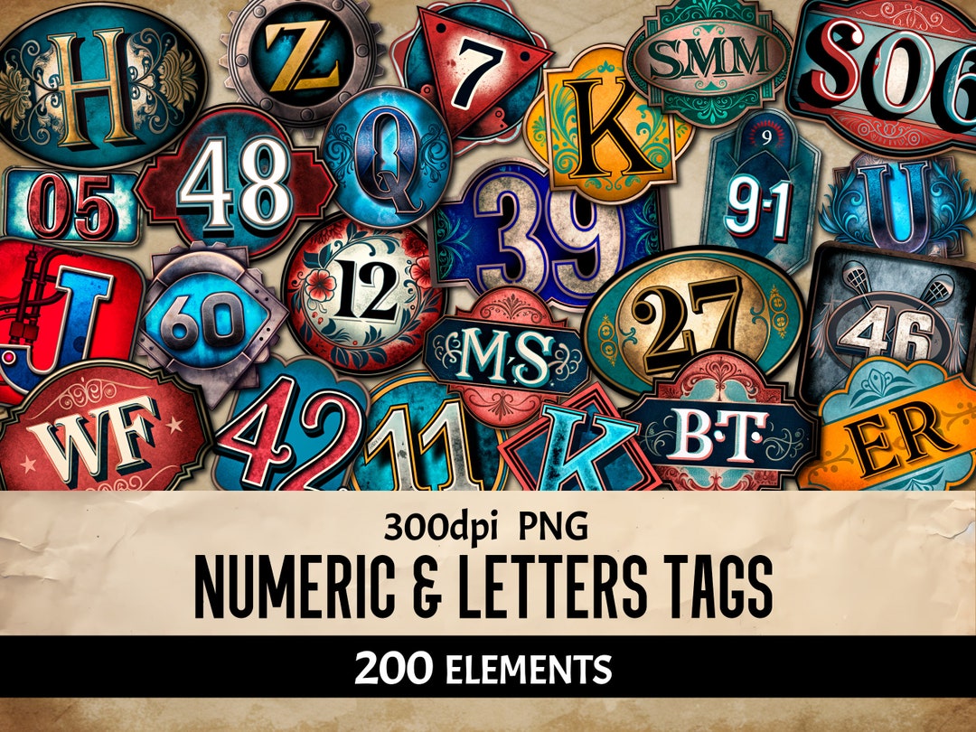 Numbers and Letters Digital Tags - Grunge Alphanumeric Printables for ...