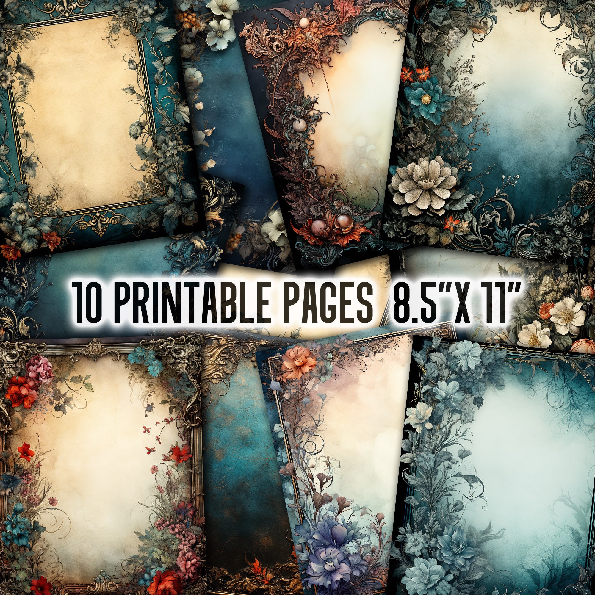 Printable Floral Frame Page for Junk Journal Digital Paper for ...