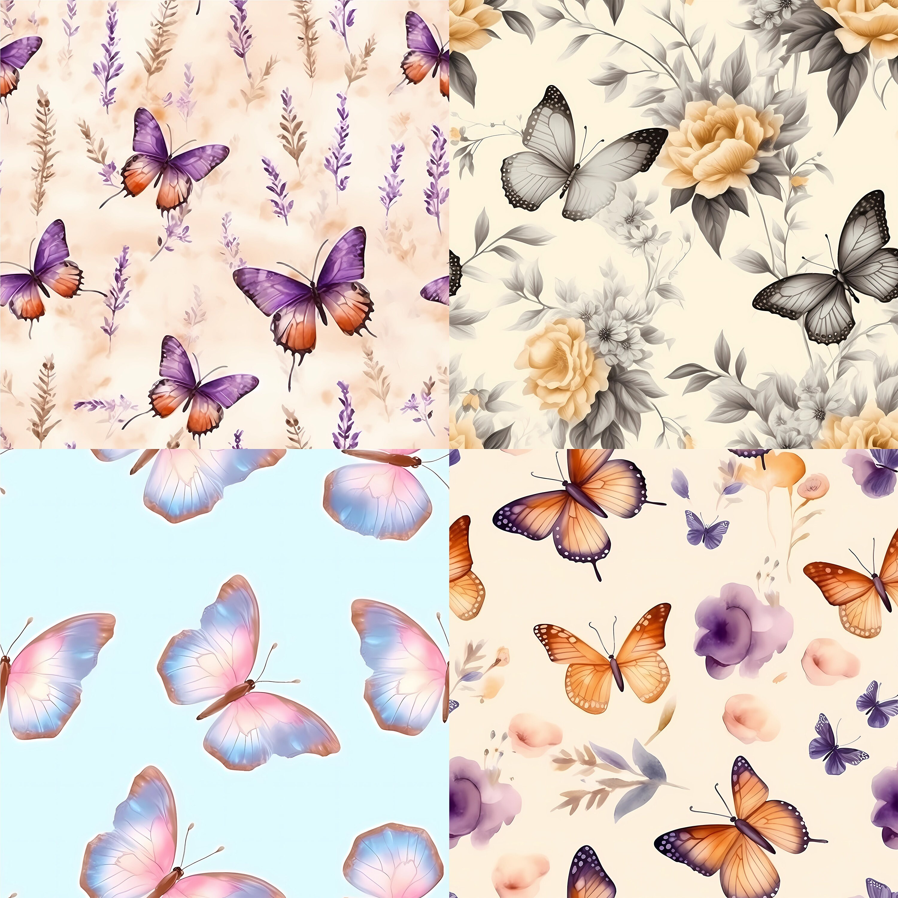 Butterfly Digital Paper Pack: Seamless Butterflies and Flowers Pattern ...