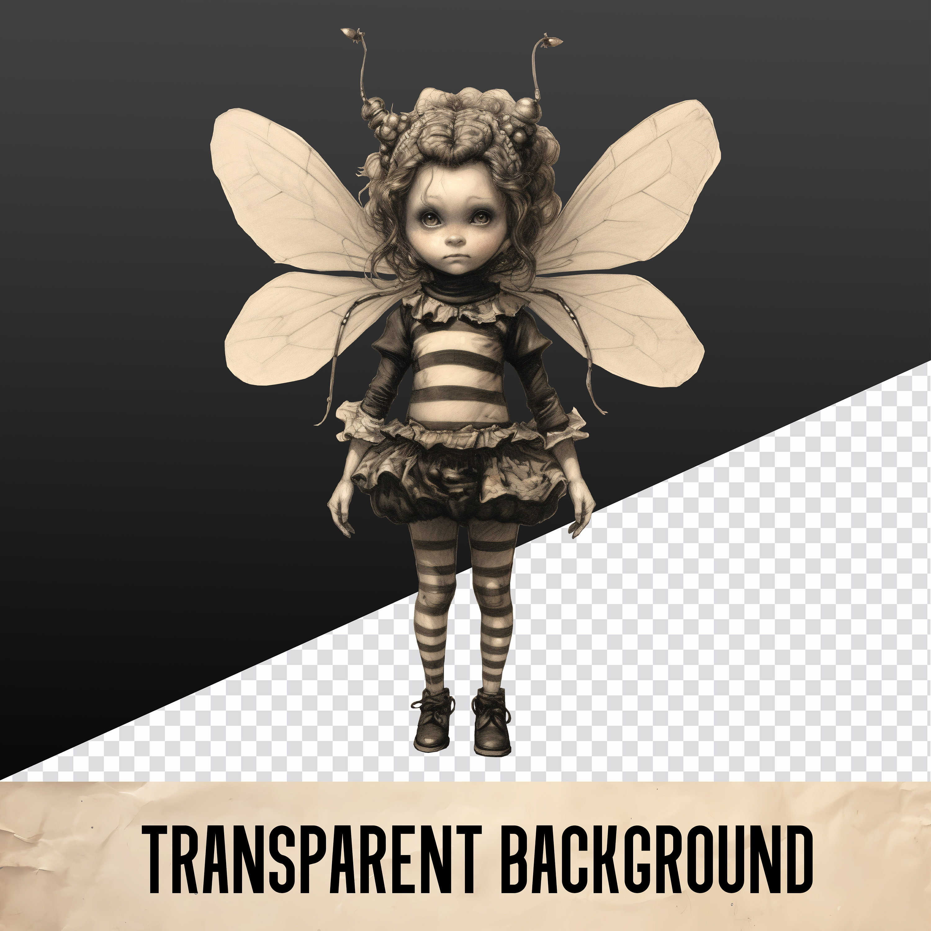 Little Goth Bee PNG 10 Gothic Images in 2 Colors Transparent Background ...
