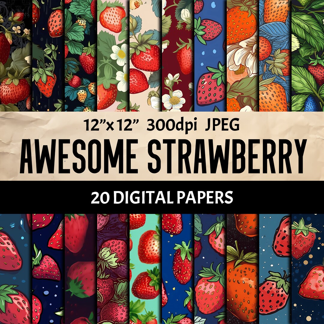 Printable Seamless Pattern Strawberry - Vintage Digital Paper Set ...