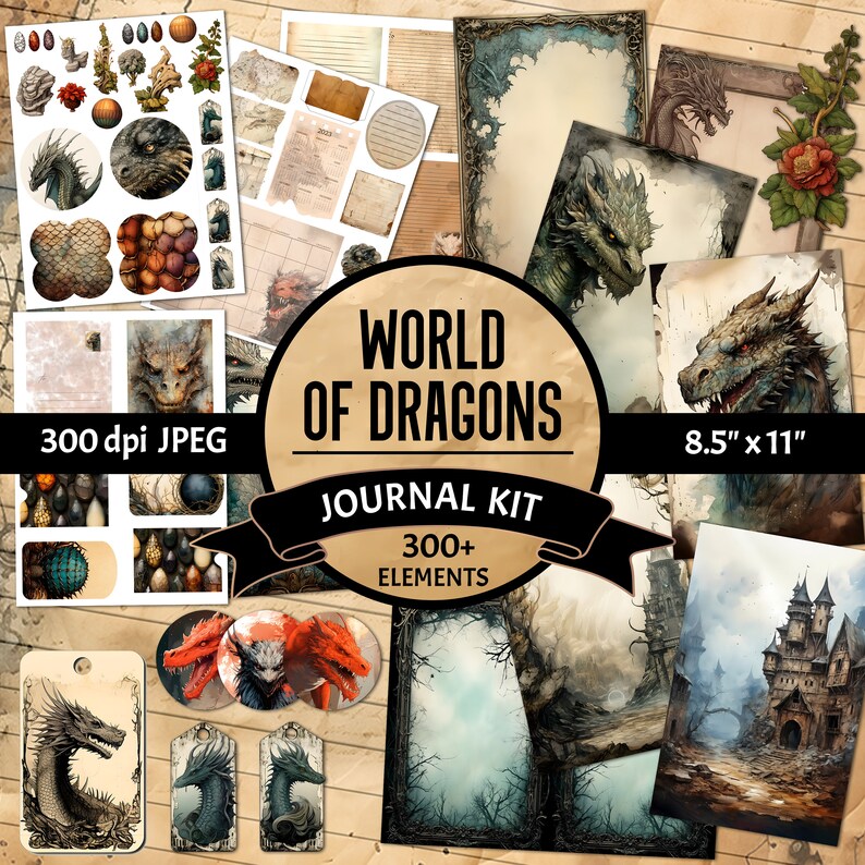 Dragons Journal Crafting Printables Kit Dragon Junk Journal - Etsy