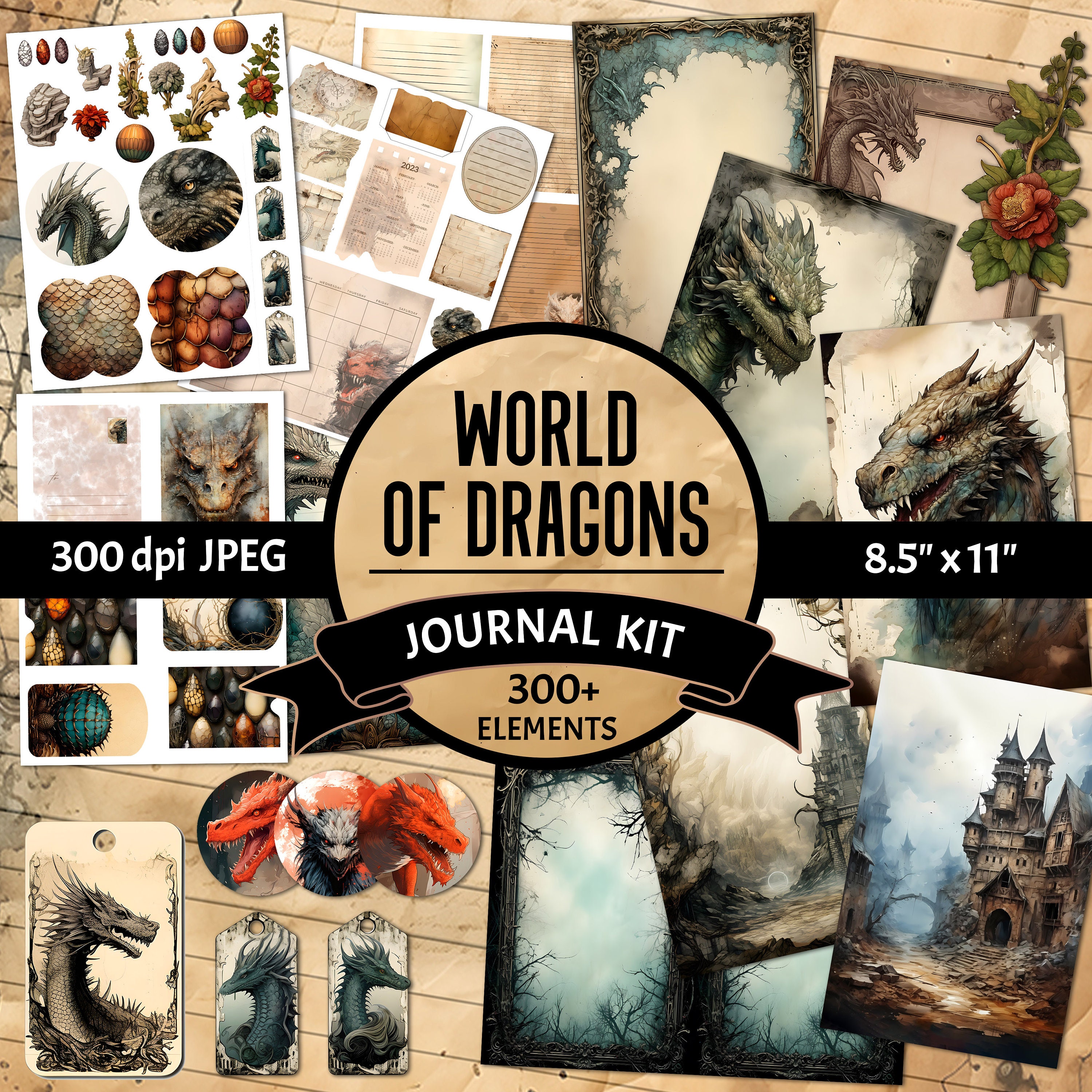 Dragons Journal Crafting Printables Kit Dragon Junk Journal - Etsy