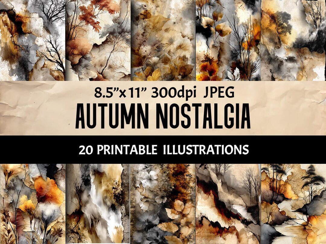 Autumn Watercolor Backgrounds: Vintage Printable Ephemera (digital ...