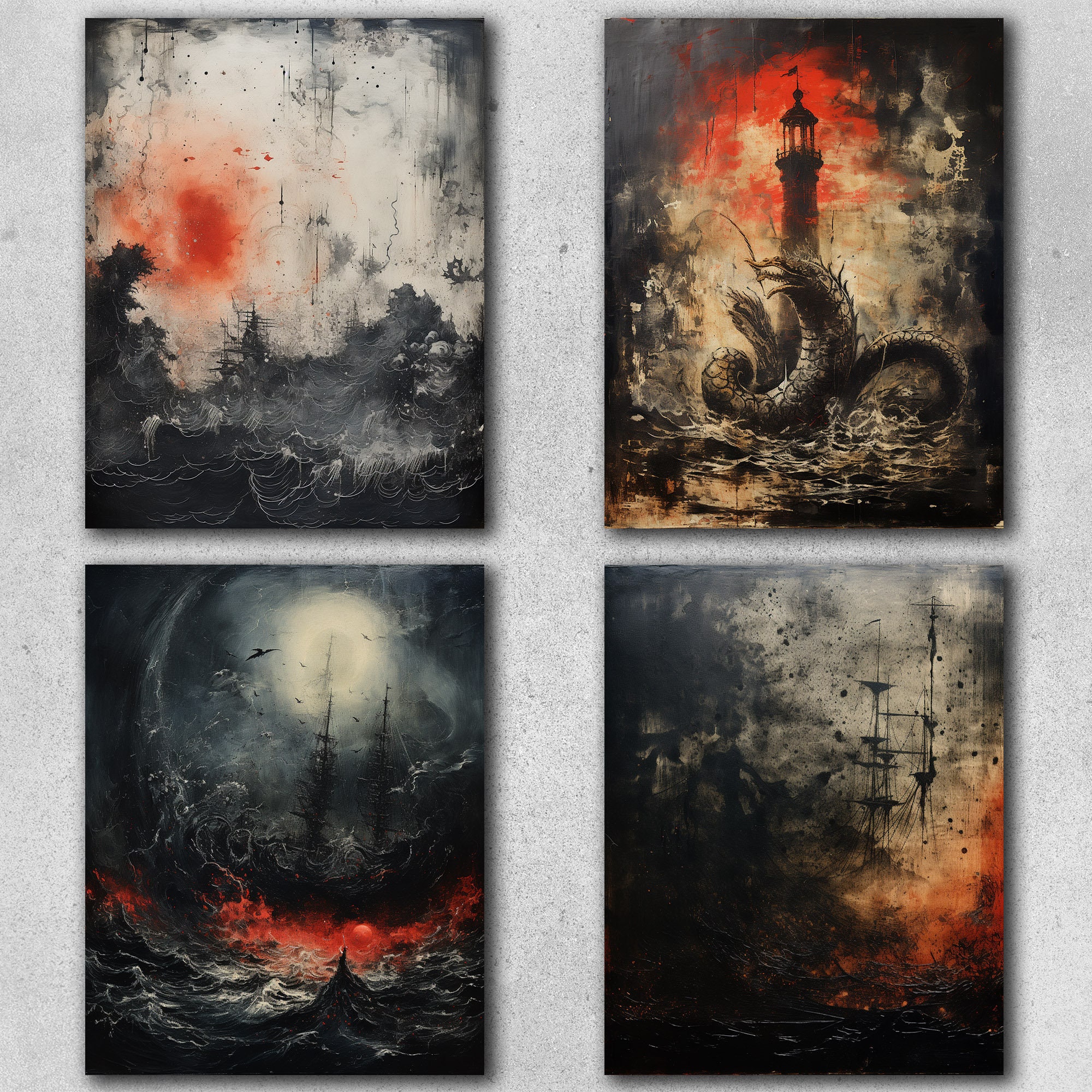 Gothic Seas Illustration Set Digital Dark Aesthetics Sirens Kraken ...