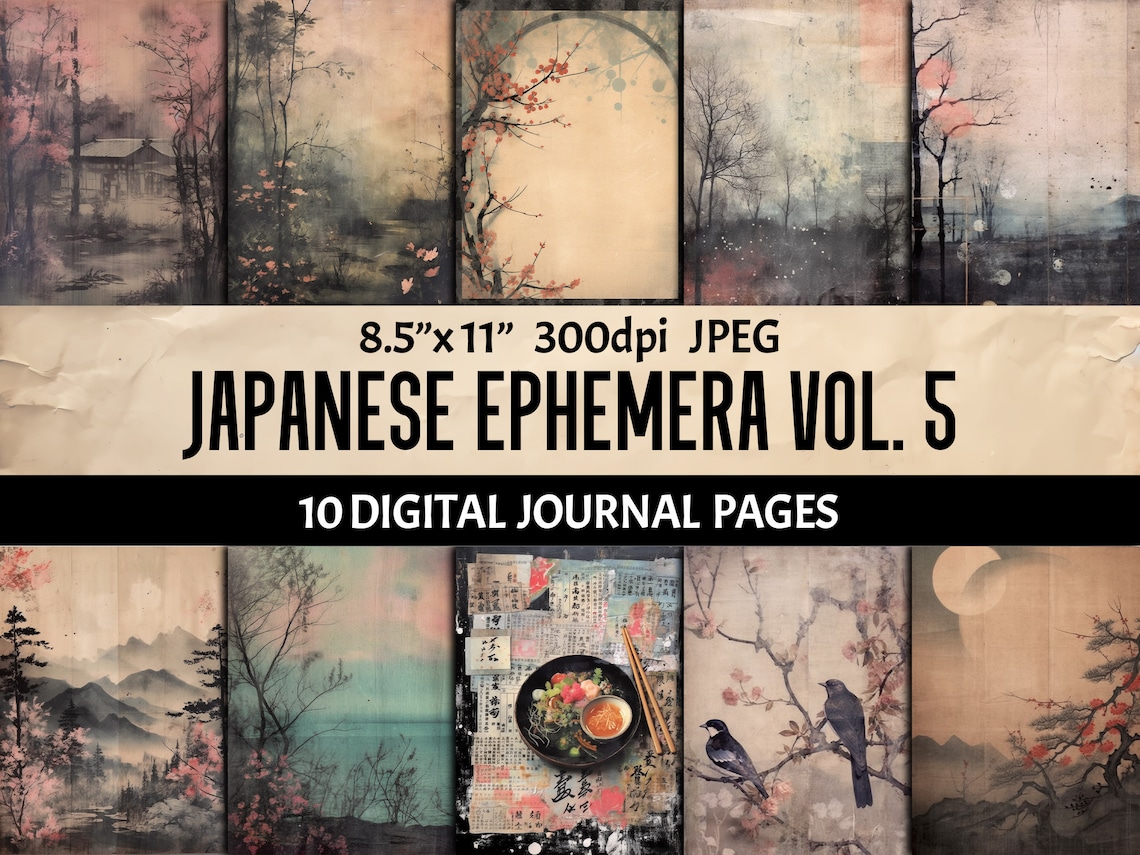 Grunge Japanese Journal Pages Printable Scrapbooking Papers Digital ...