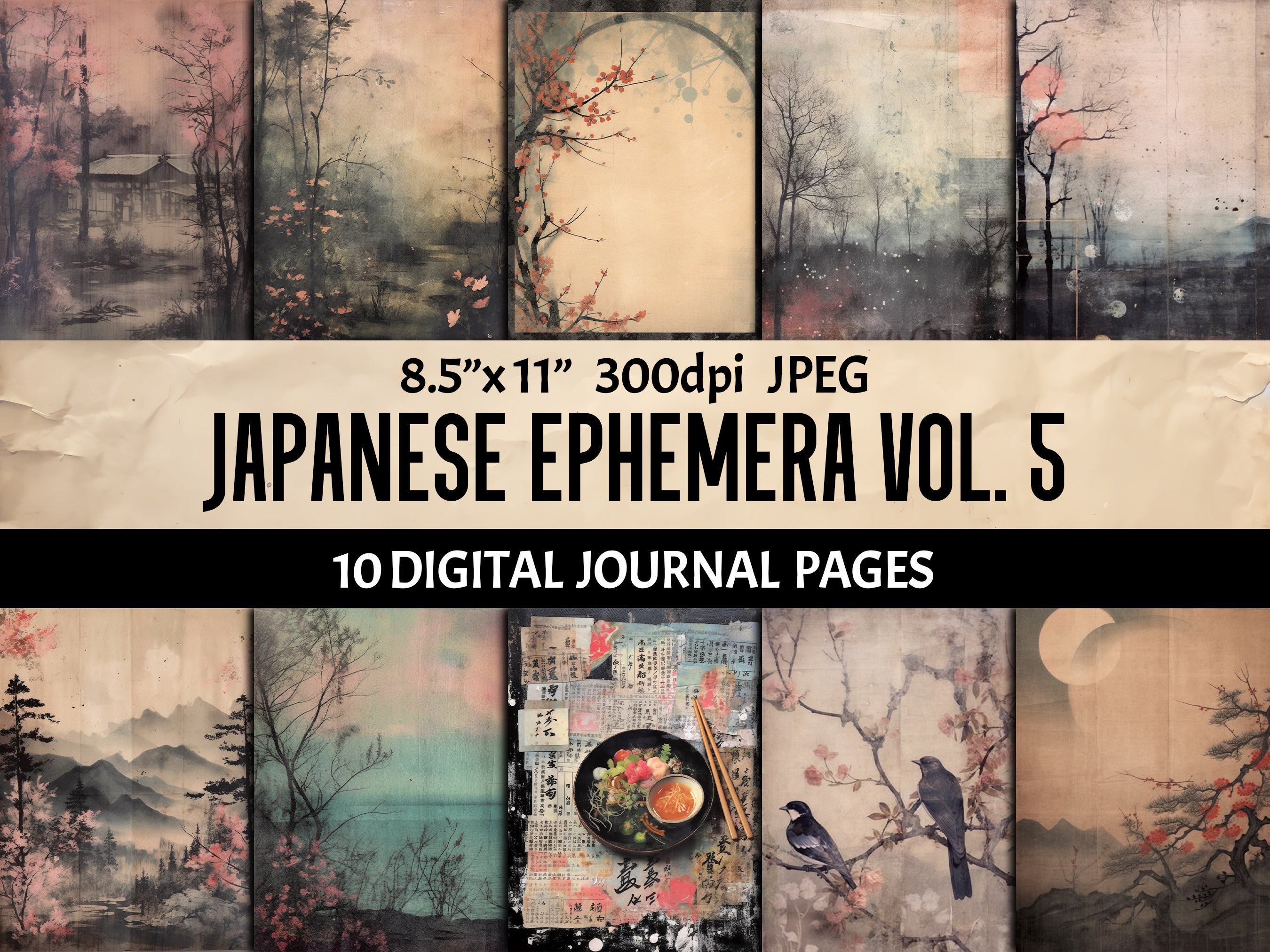 Grunge Japanese Journal Pages Printable Scrapbooking Papers Digital ...