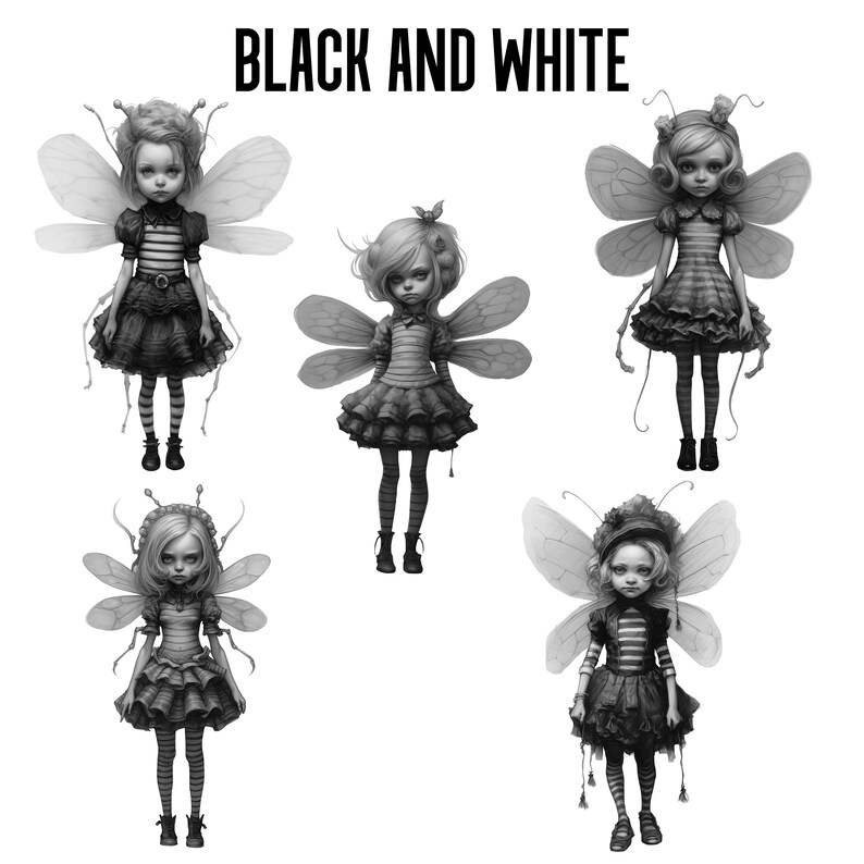 Little Goth Bee PNG 10 Gothic Images in 2 Colors Transparent Background ...