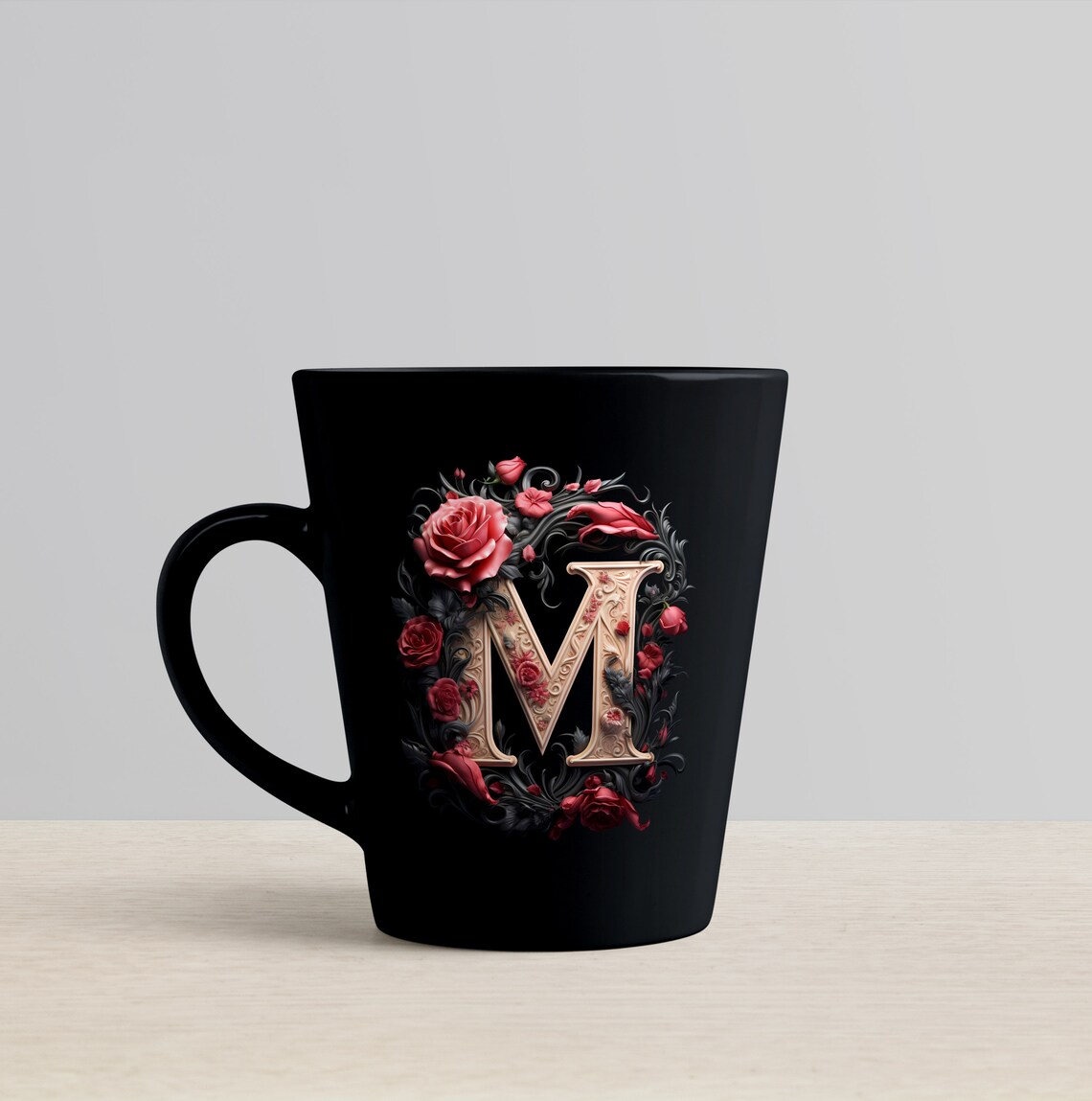 Goth Floral Monogram Initial Letter M Sublimation Scrapbooking Collage ...