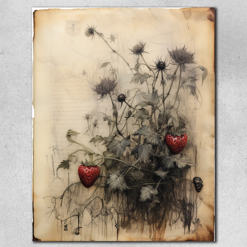 Gothic Strawberry Printable Journal Pages Dark Aesthetic Digital Paper ...