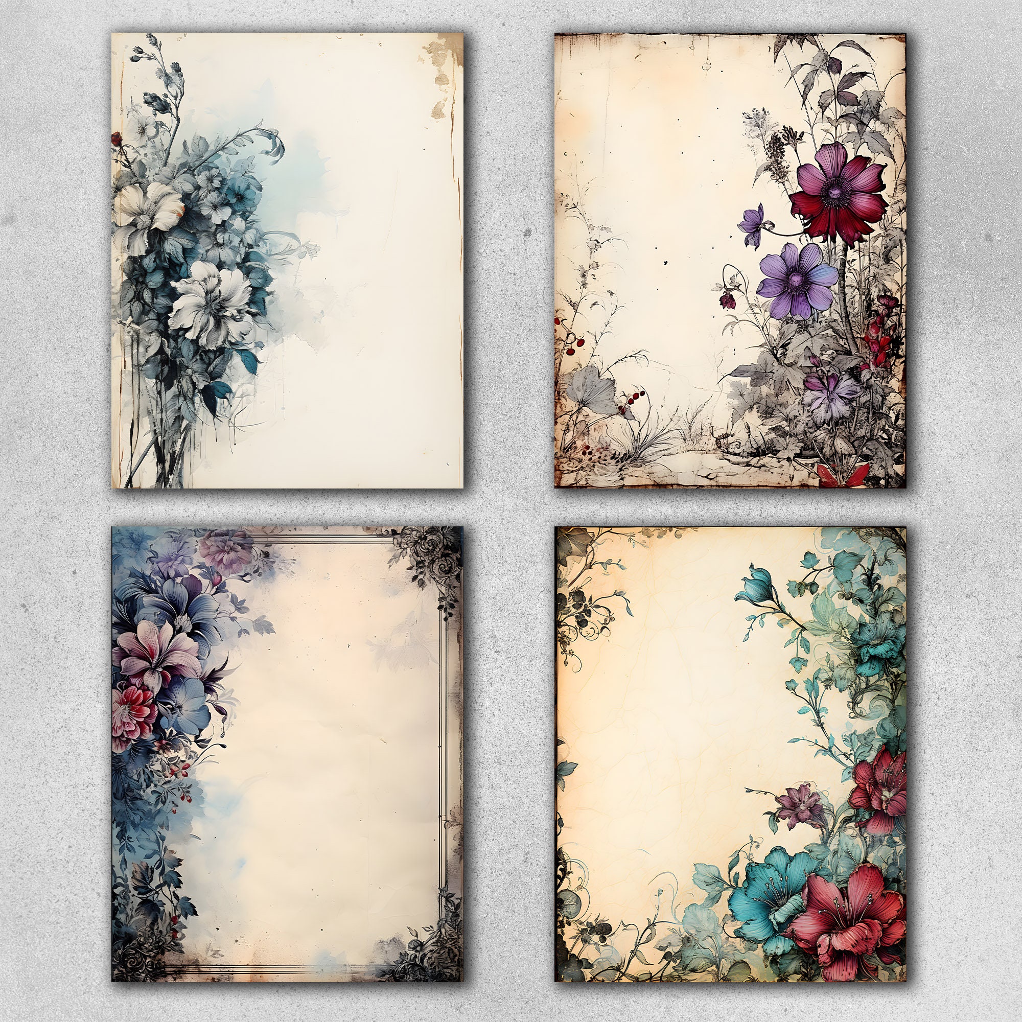 Printable Floral Journal Page Flowers Vintage Classic Grunge - Etsy