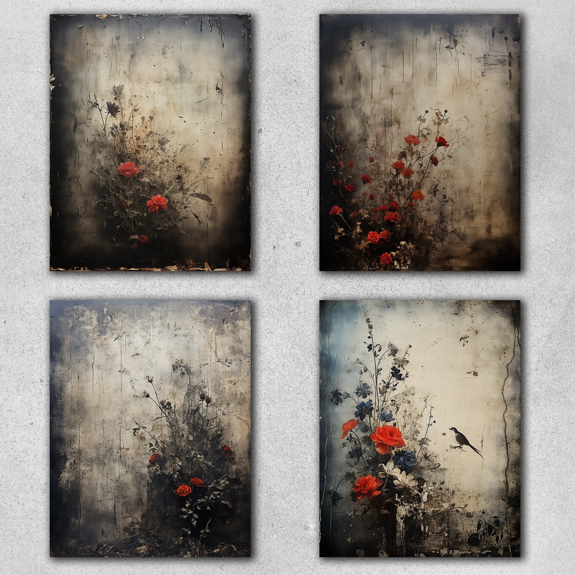 Dark Floral Journal Printable Pages Grunge Digital Paper for Junk ...