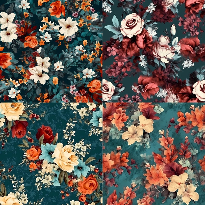 Vintage Floral Digital Paper Set Seamless Flowers Pattern - Etsy