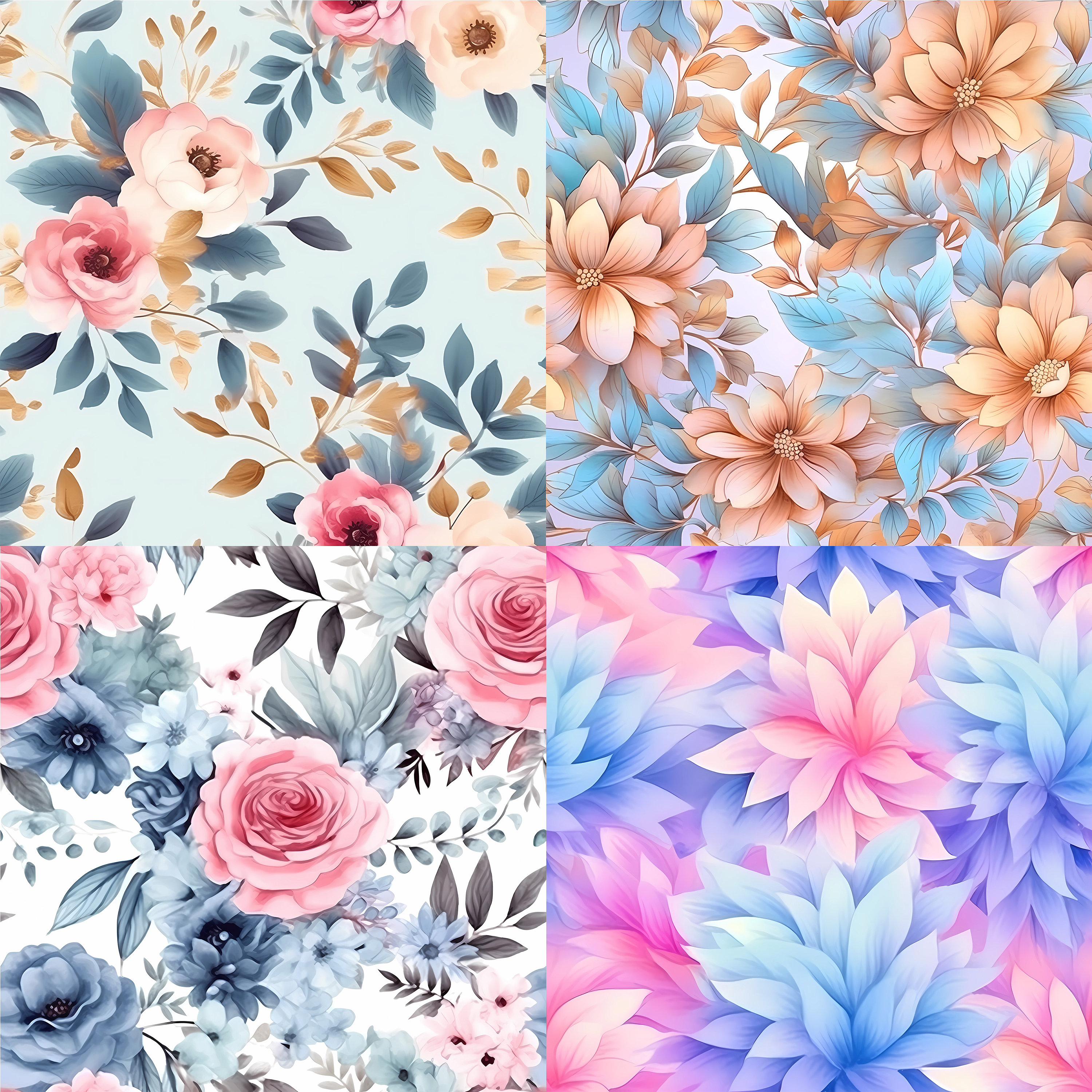 Watercolor Floral Digital Paper Set Seamless Flowers Pattern ...