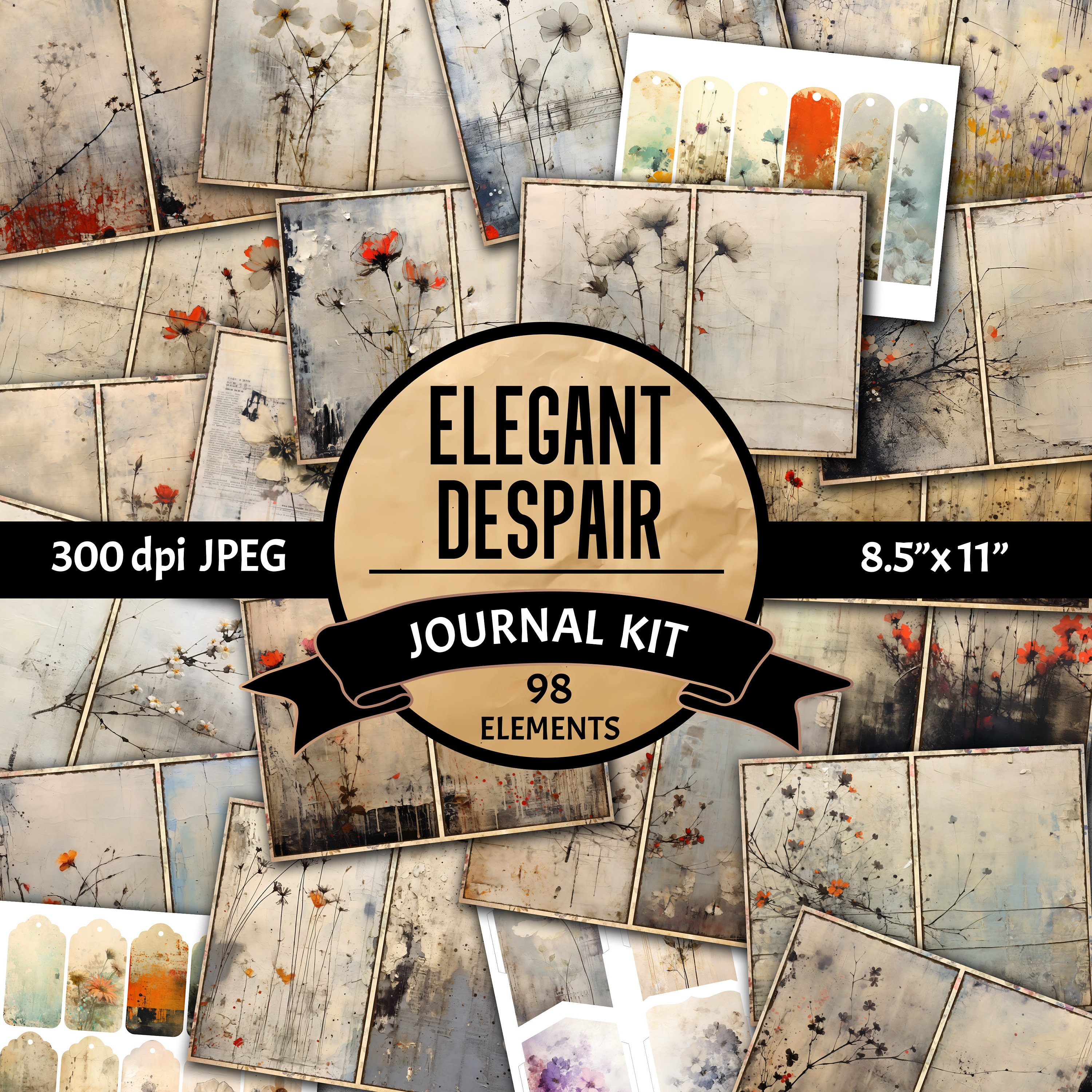 Floral Junk Journal Crafting Kit Digital Printable Pages, Ephemera ...