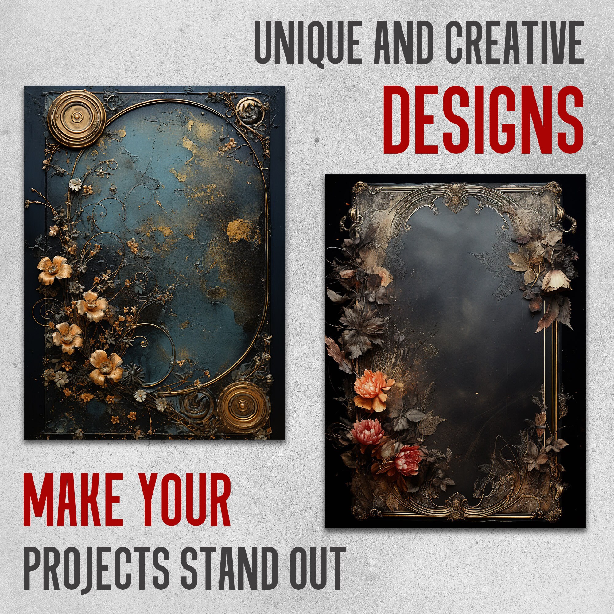 40 marcos góticos imprimibles en cobre viejo con decoración floral ...