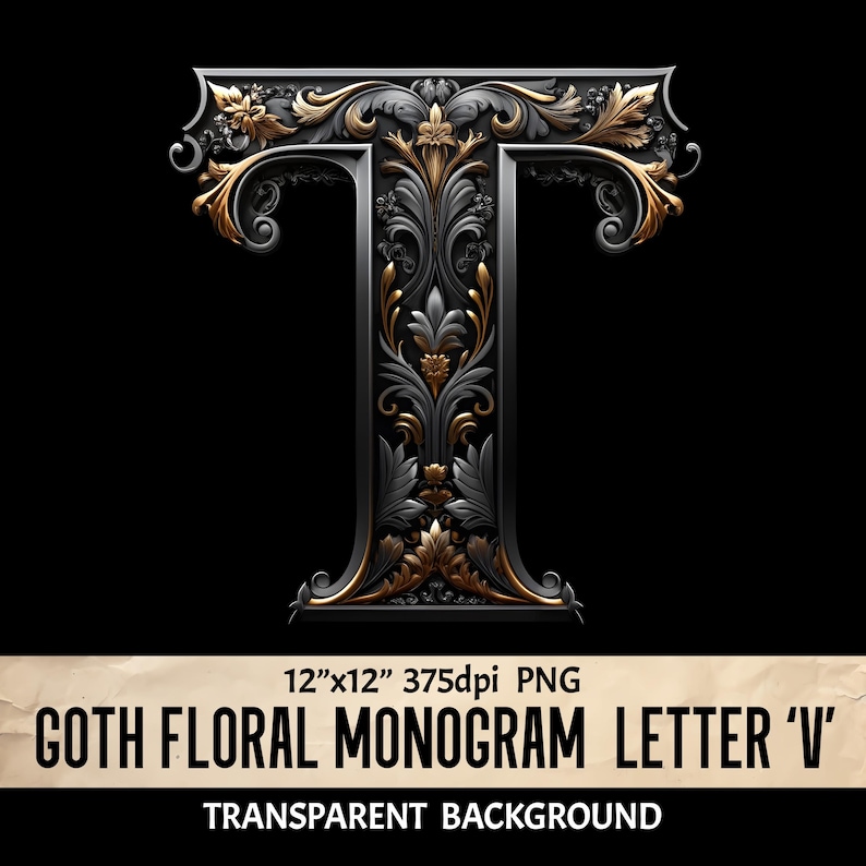 Gothic Alphabet Letter T PNG Printable Clipart for Junk Journal ...