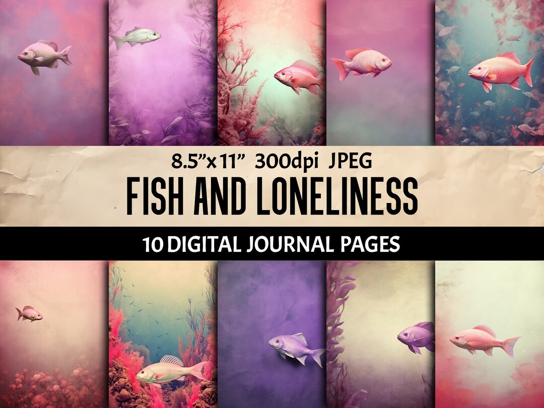 Lonely Fish Junk Journal Pages Set - Digital Sea Life Papers for ...