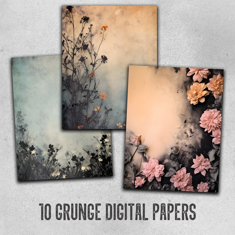 Dark Floral Printable Junk Journal Pages Scrapbooking Supplies Digital ...
