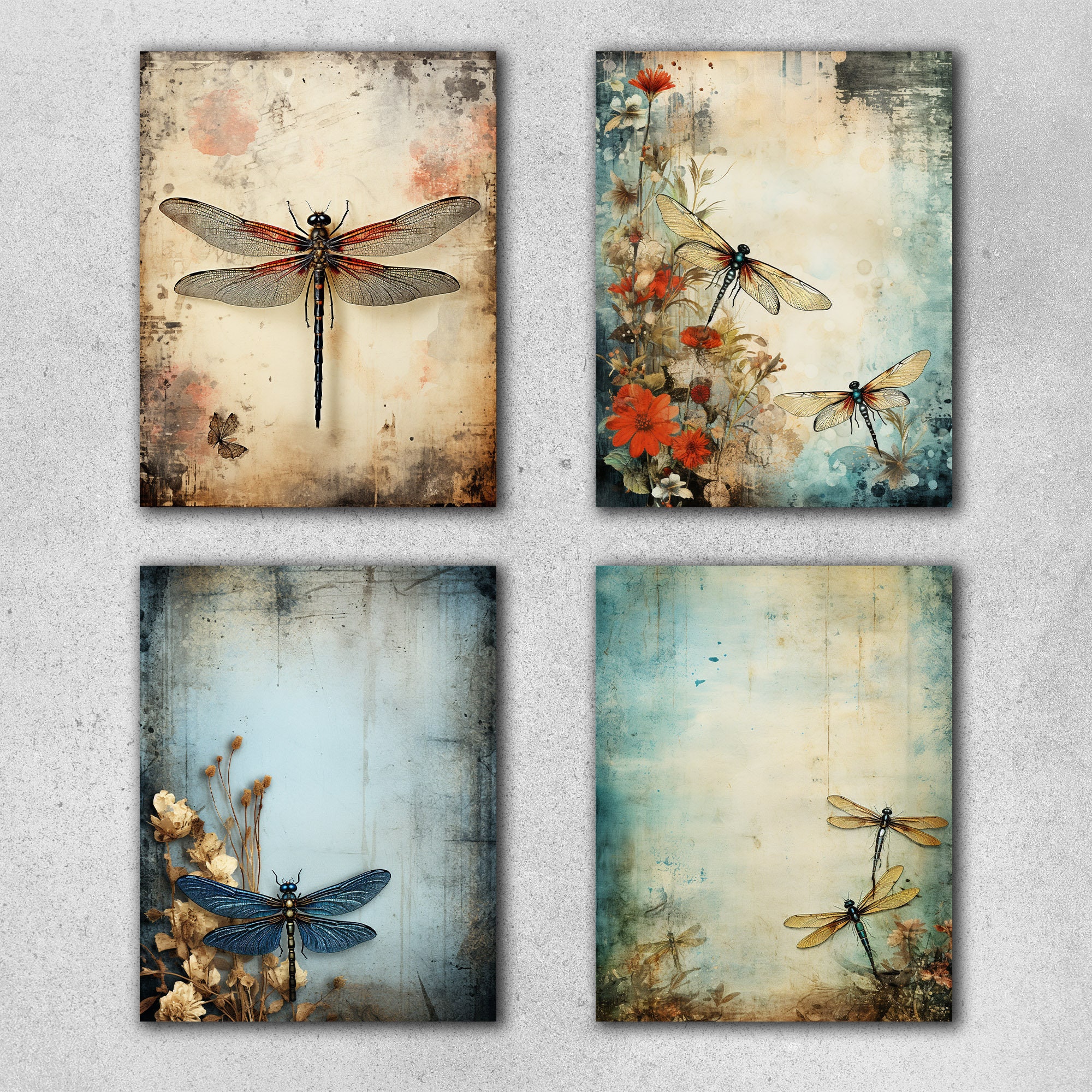 Printable Dragonflies Journal Page Dragonfly Grunge Digital Paper for ...