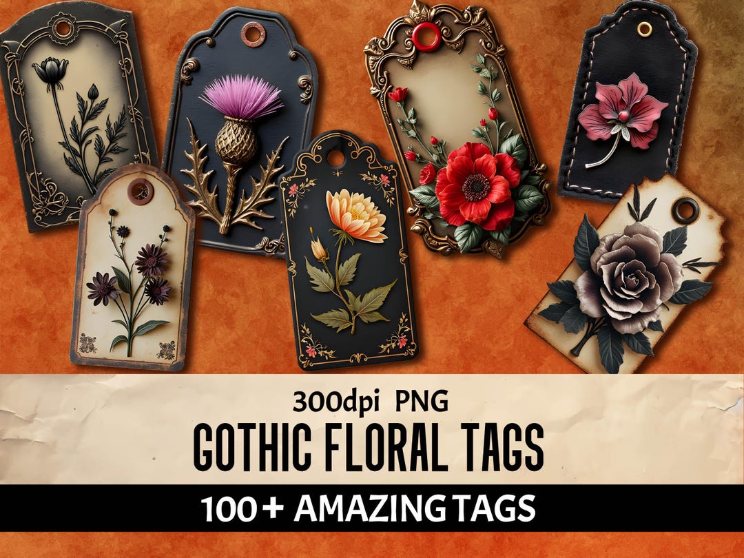 Gothic Floral Tags - 100+ Printable Goth Labels | Dark Flower Aesthetic ...