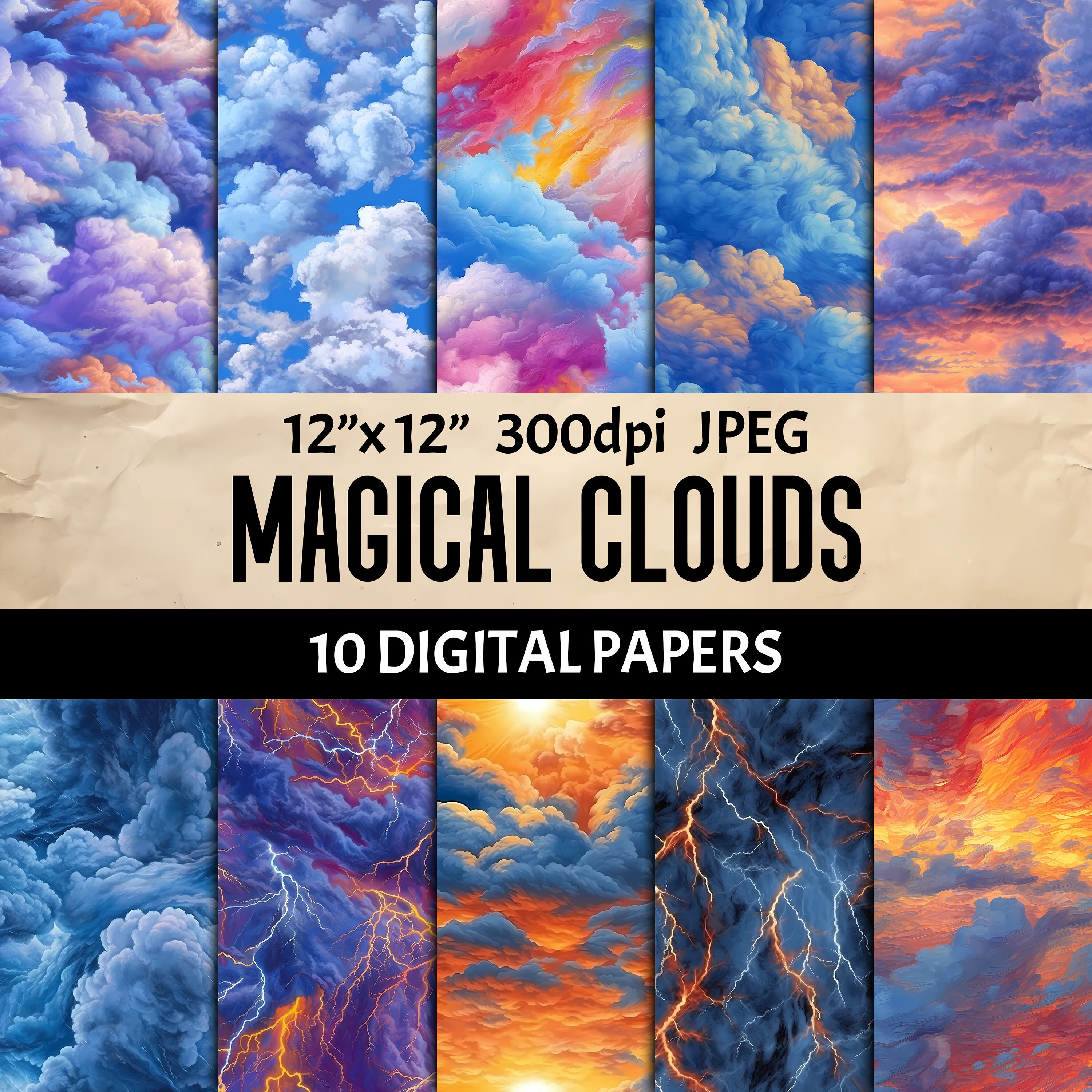 Clouds Digital Paper Set Sunset Printable Art Bright Sky - Etsy