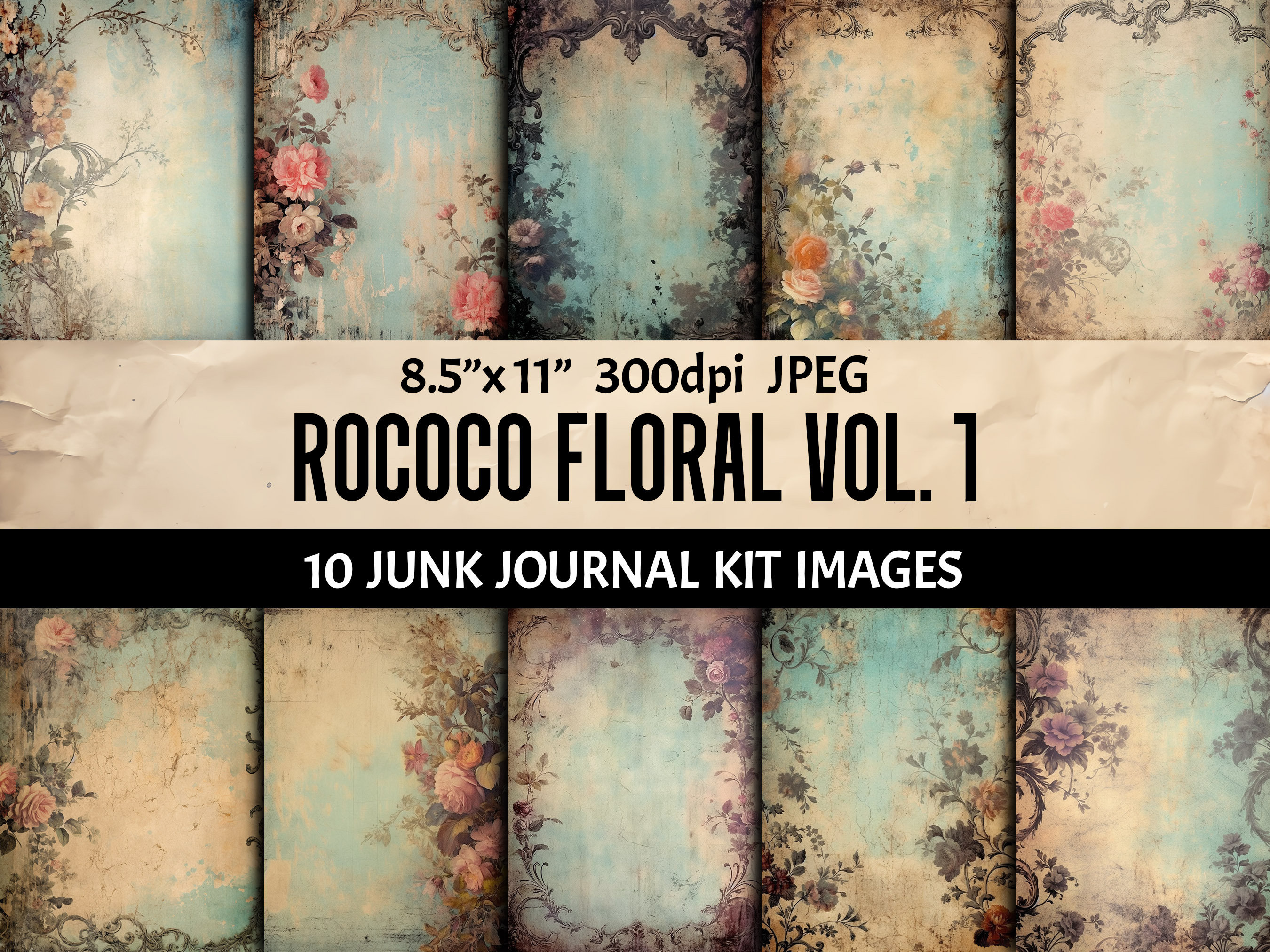 Rococo Floral Scrapbooking Kit Printable Journal Ephemera Pages Digital ...