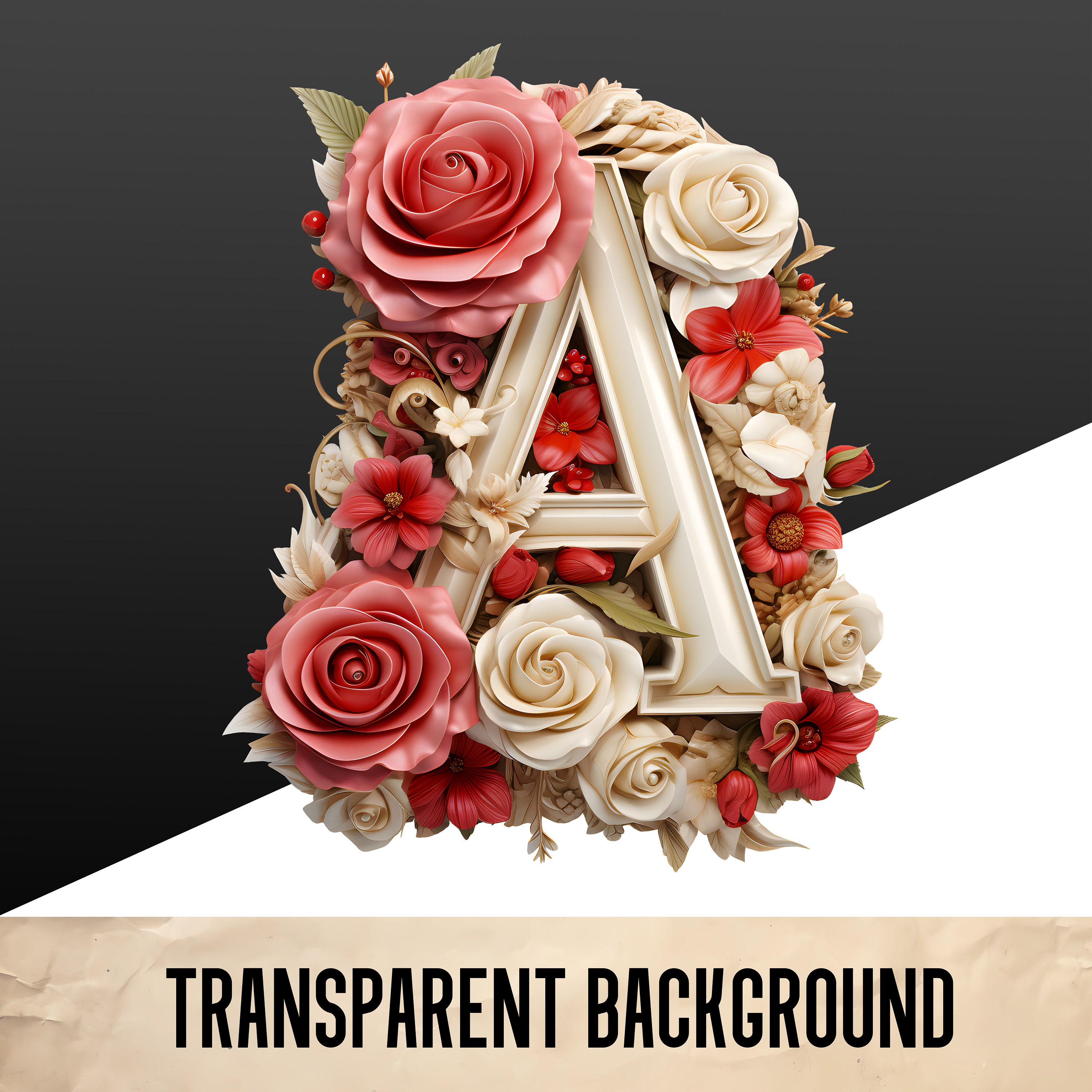 Floral Initial Letter A, PNG Transparent Background for Sublimation ...
