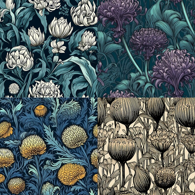 Floral Goth Pattern Seamless Gothic Flowers Digital Paper - Etsy