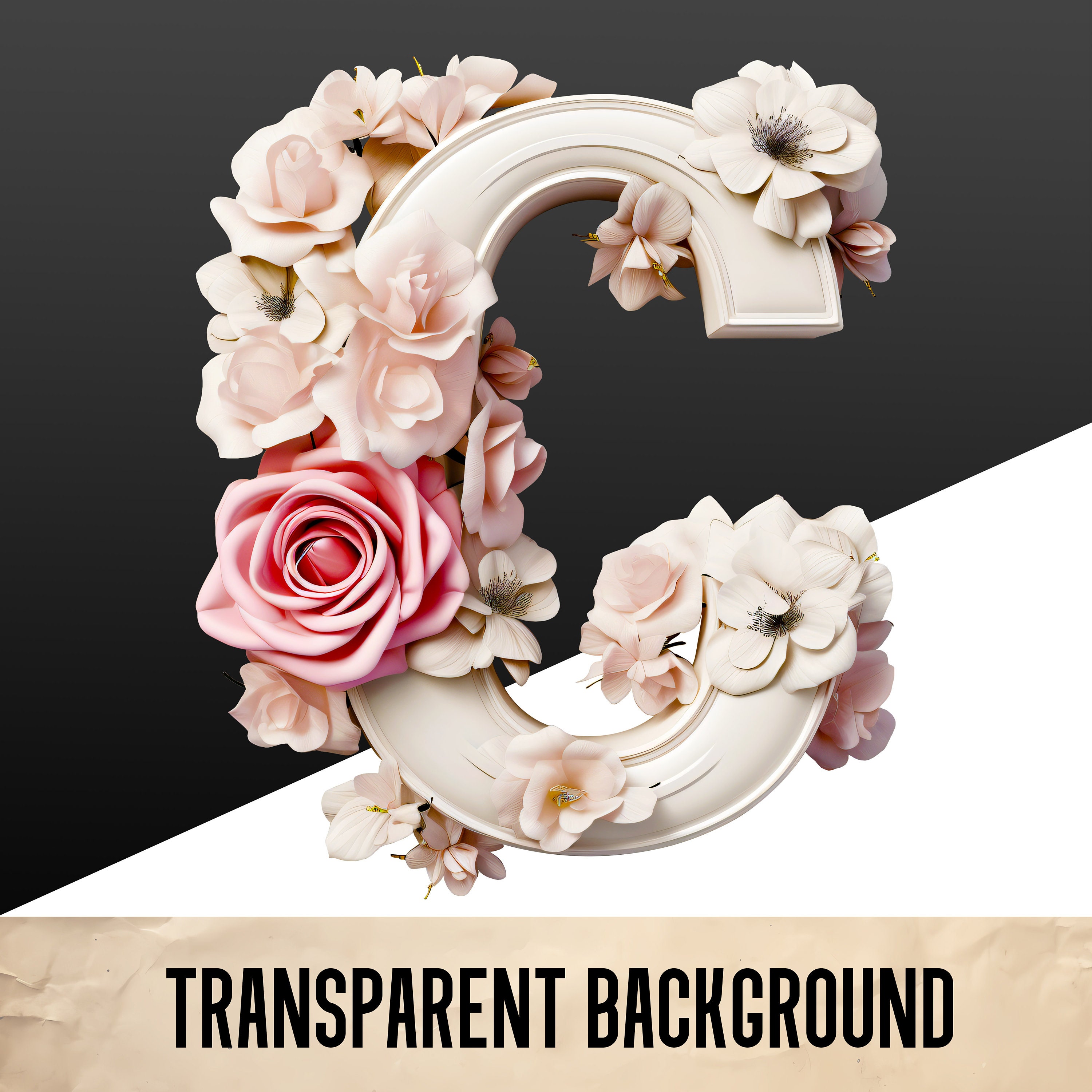 Floral Initial Letter C PNG Transparent Background for - Etsy